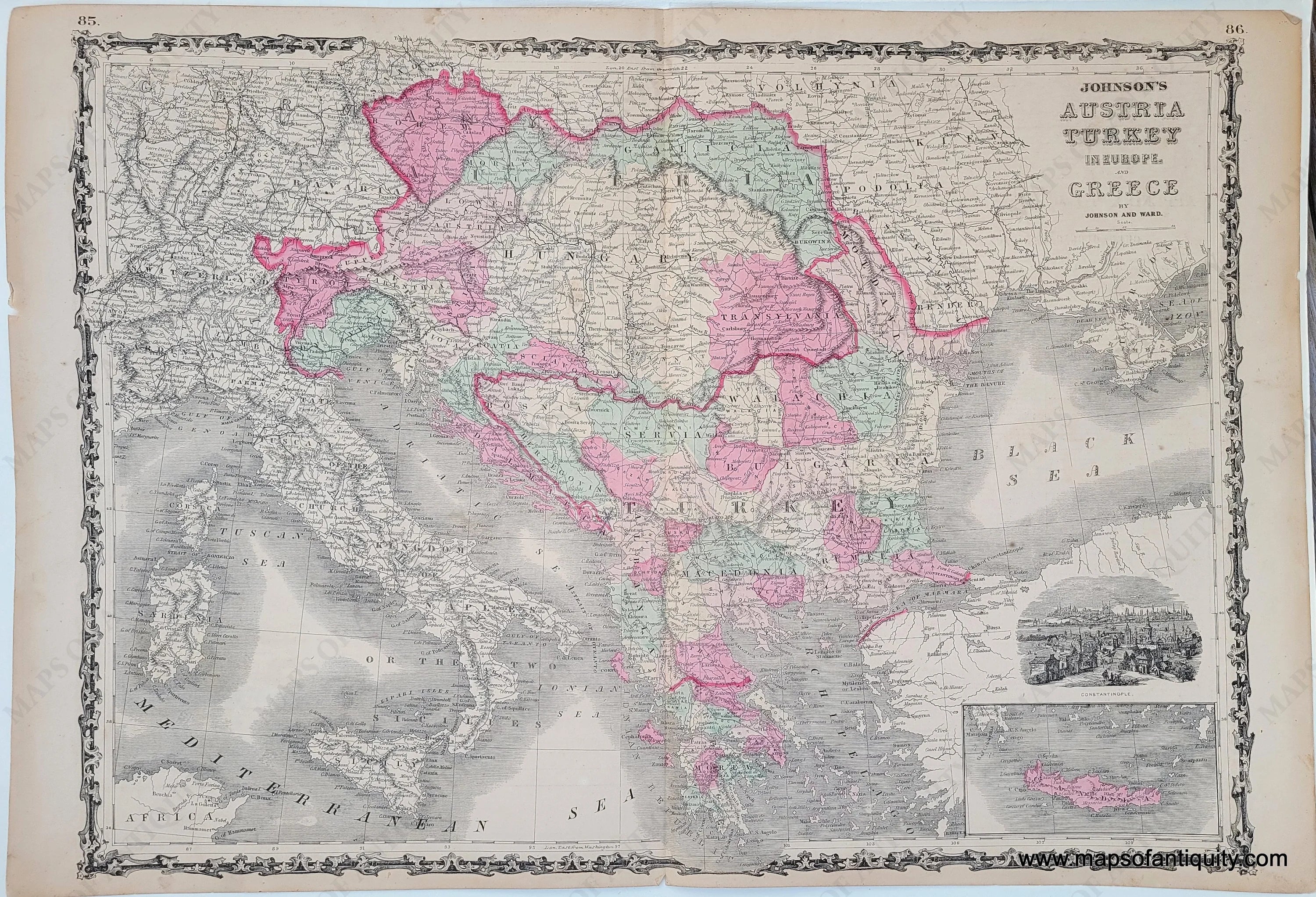1863 - Johnson's Austria, Turkey in Europe and Greece - Antique Map ...
