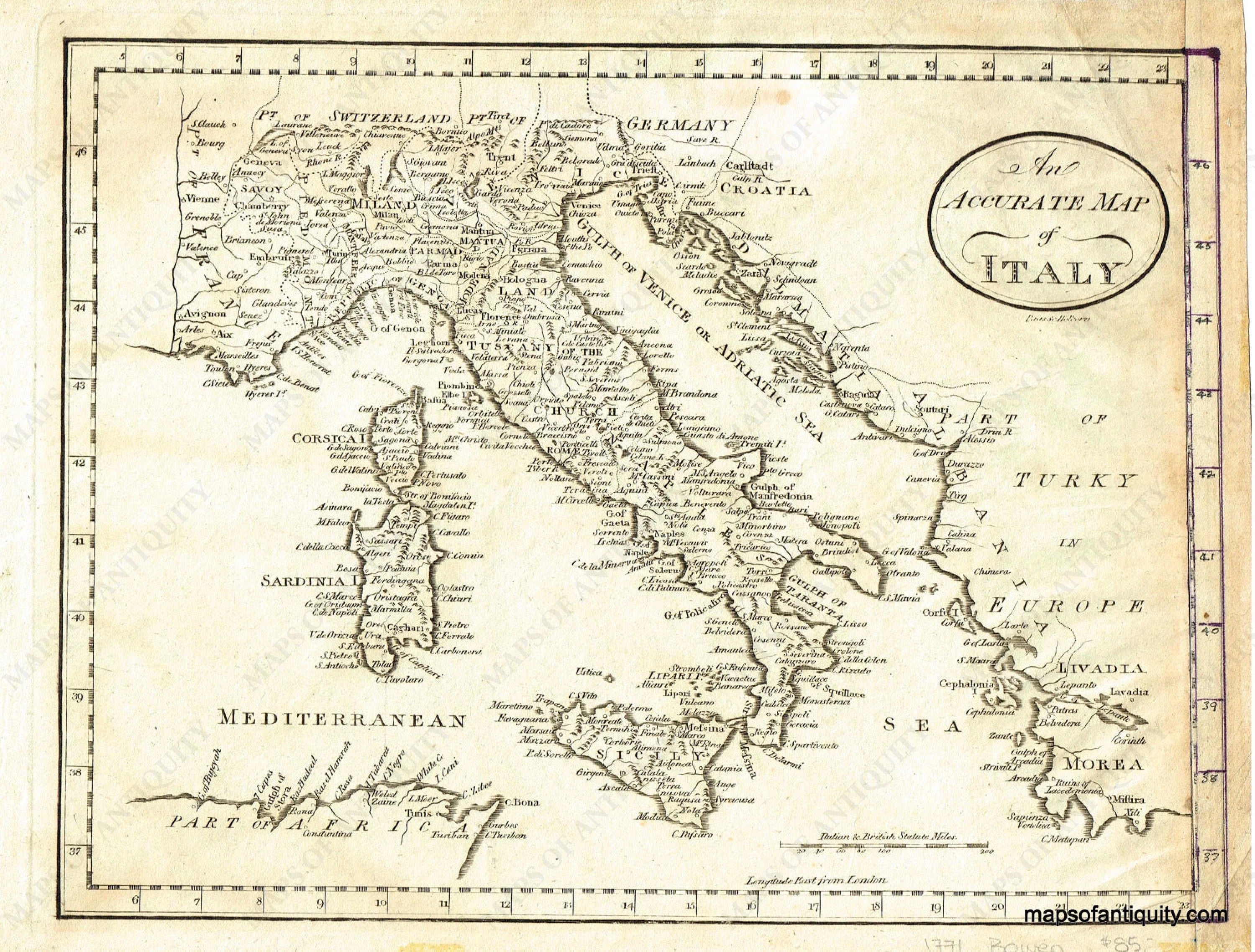 1771 - An Accurate Map of Italy - Antique Map – Maps of Antiquity
