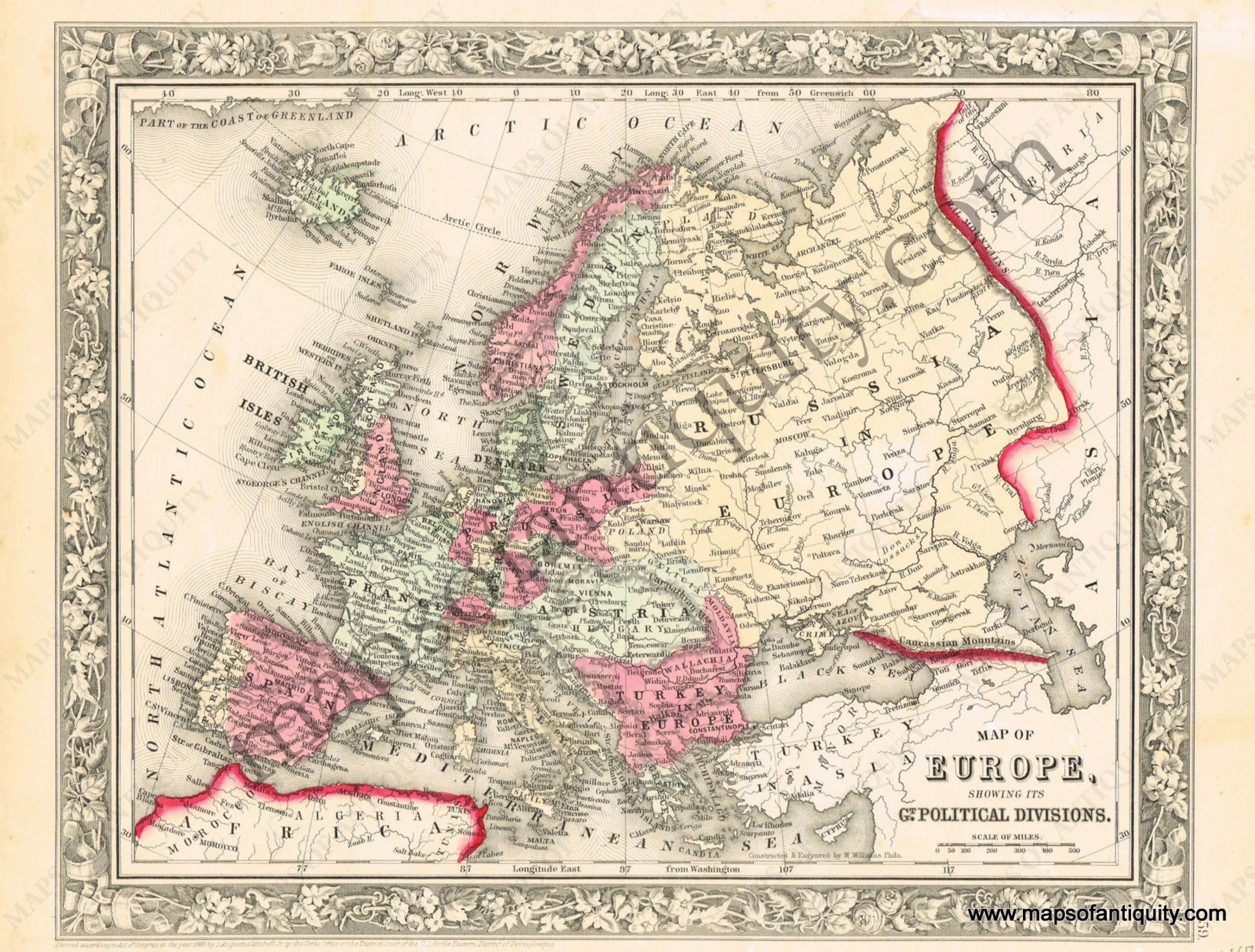 1862 - Map of Europe, Showing its Gt. Political Divisions - Antique Ma ...