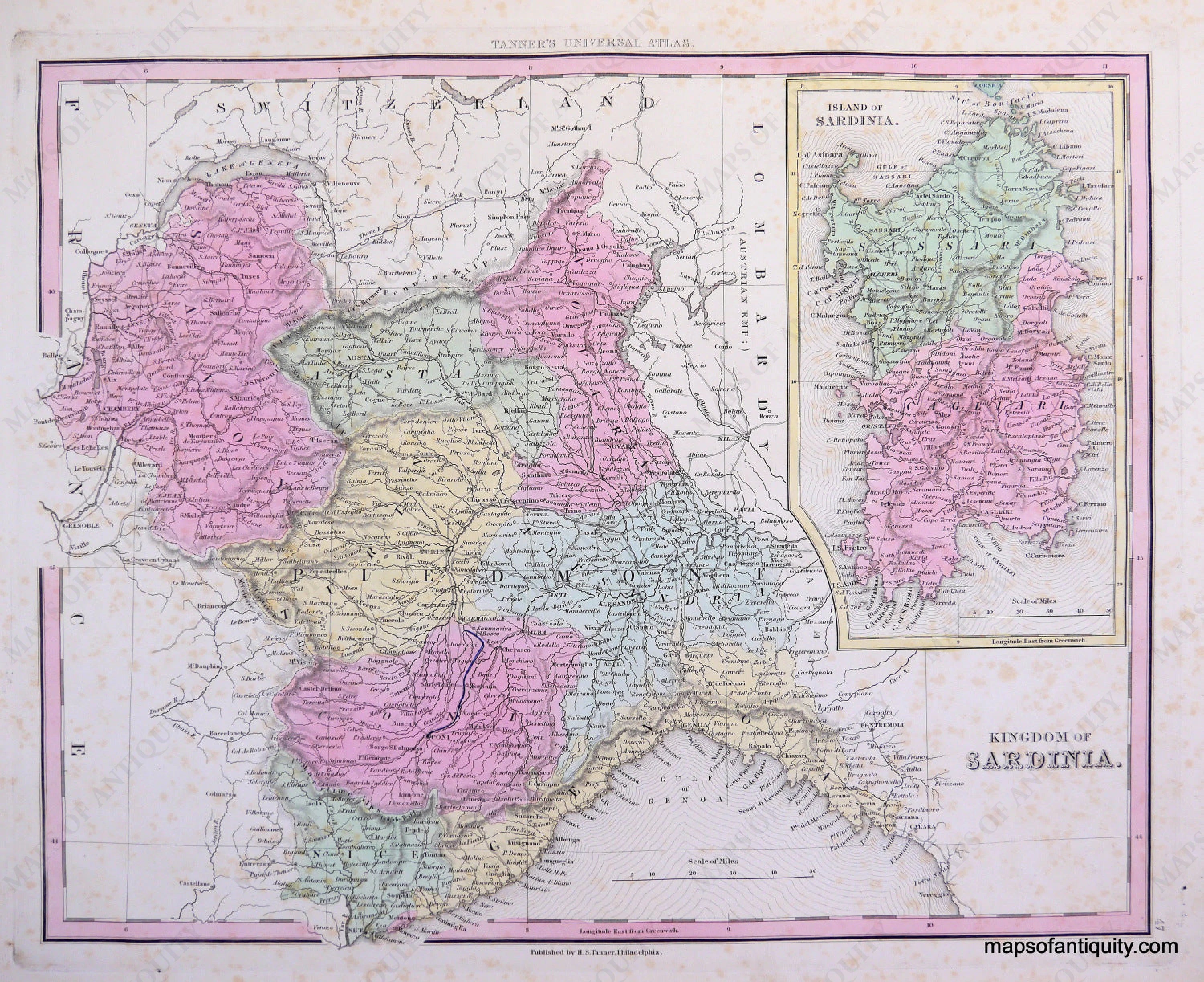 1840 - Kingdom of Sardinia. - Antique Map – Maps of Antiquity