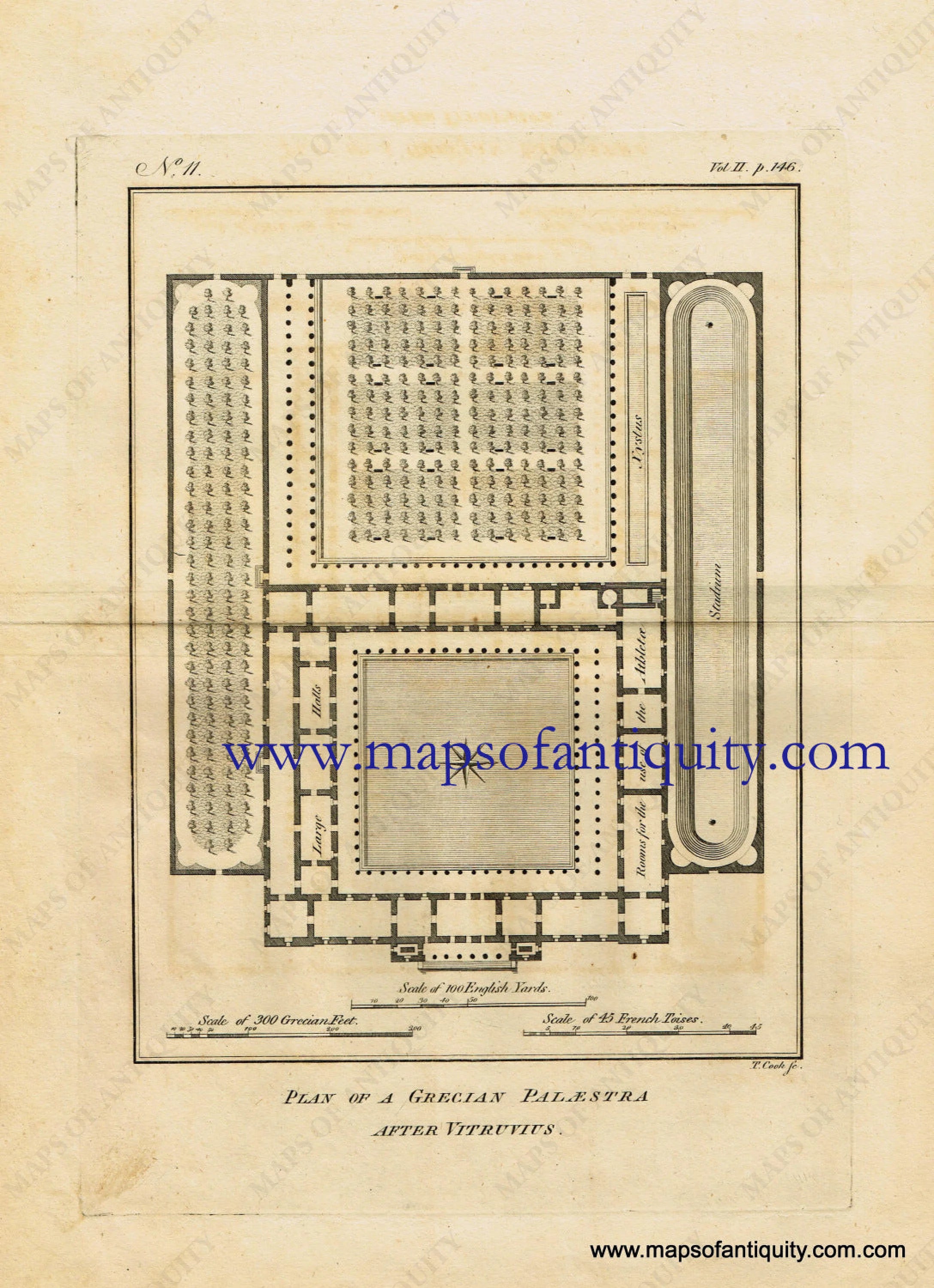 1791 - Plan of a Grecian Palaestra After Vitruvius Greece - Antique Pr ...