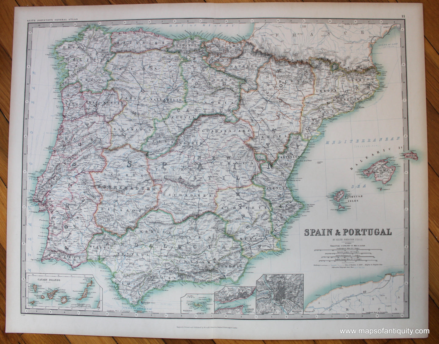 1904 - Spain & Portugal - Antique Printed Color Map – Maps of Antiquity