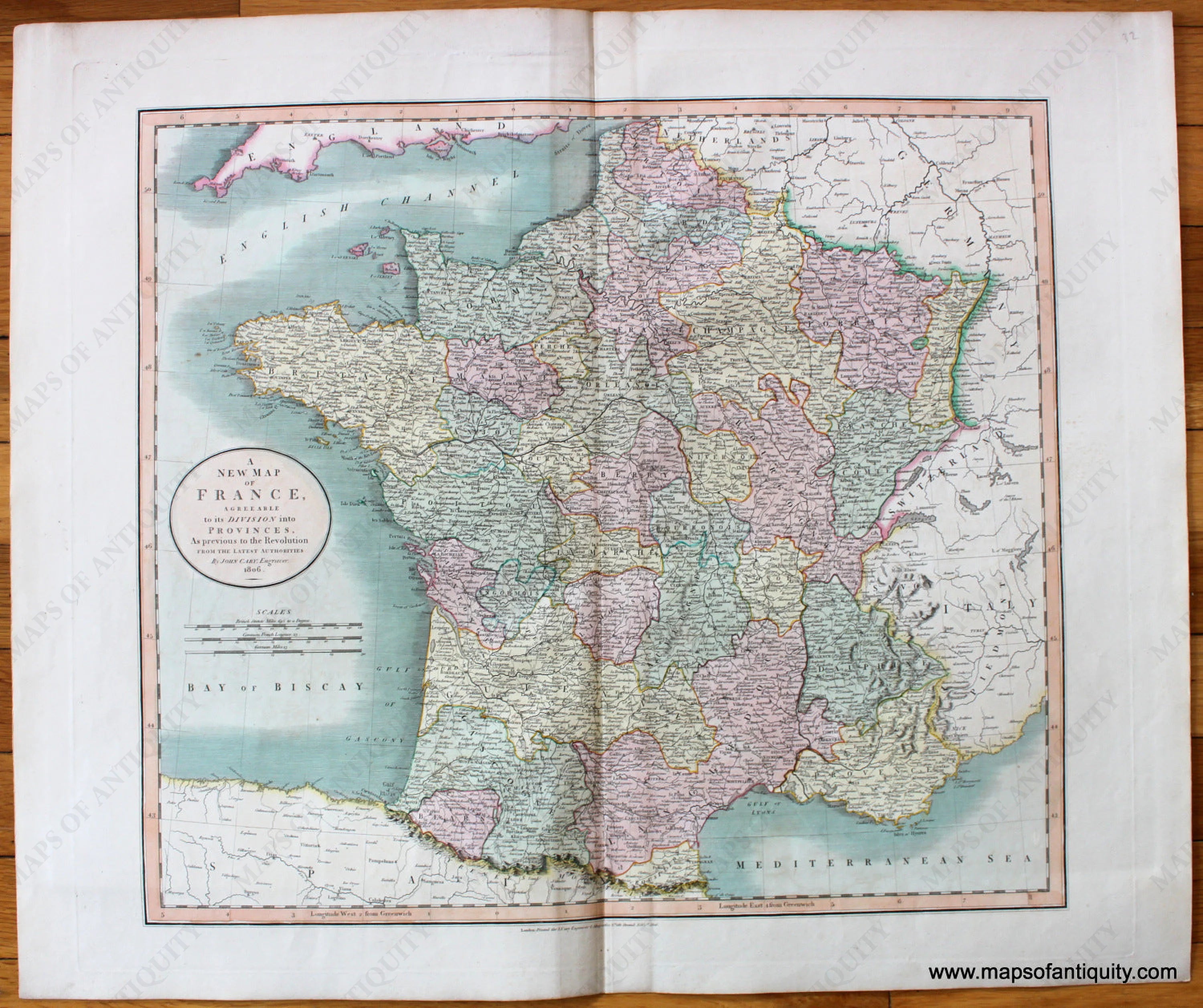 1806 - A New Map of France, Agreeable to its Division into Provinces ...