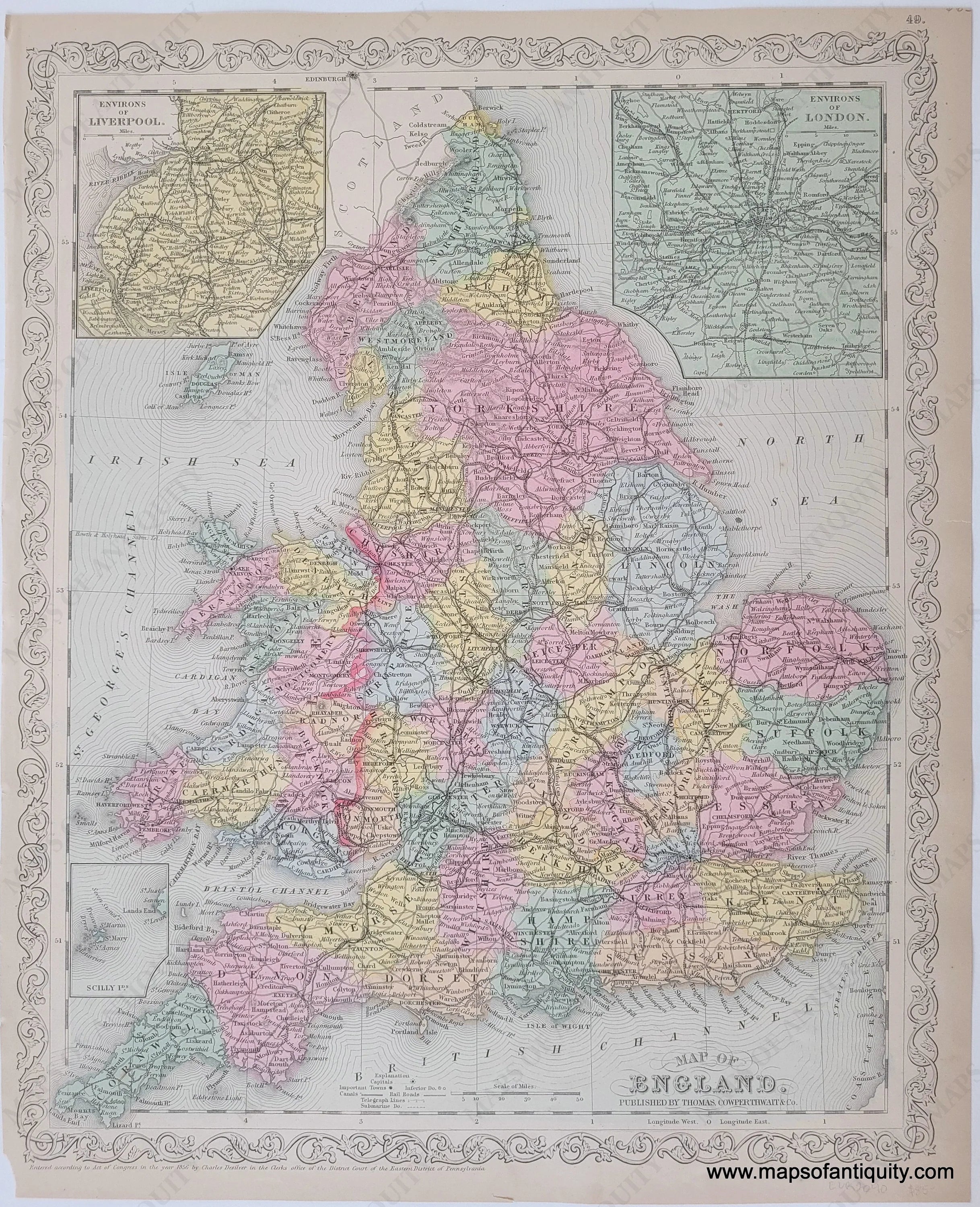 1856 - Map of England - Antique Map – Maps of Antiquity