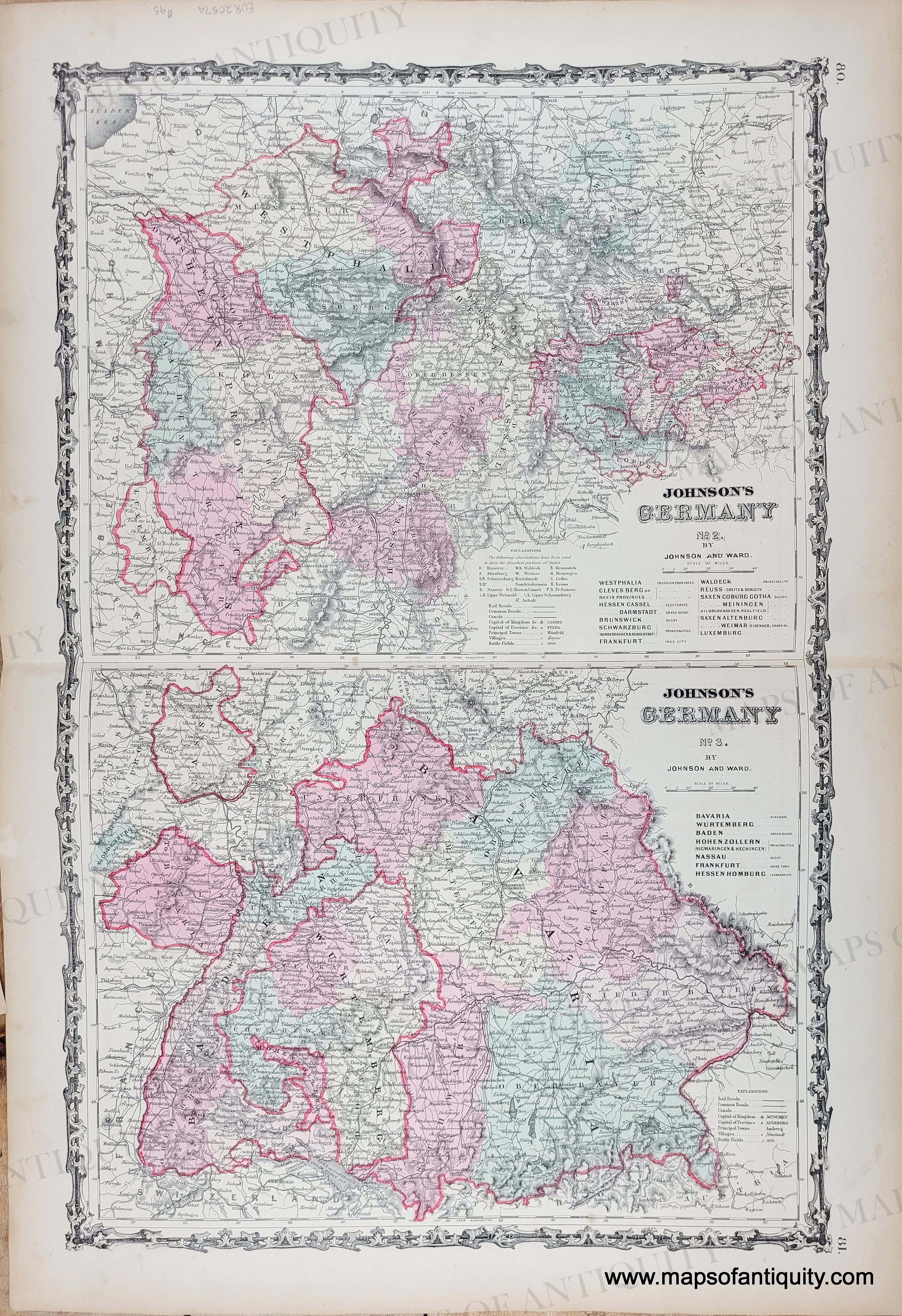 1863 - Johnson's Germany No. 2 and Germany No. 3 - Antique Map – Maps ...