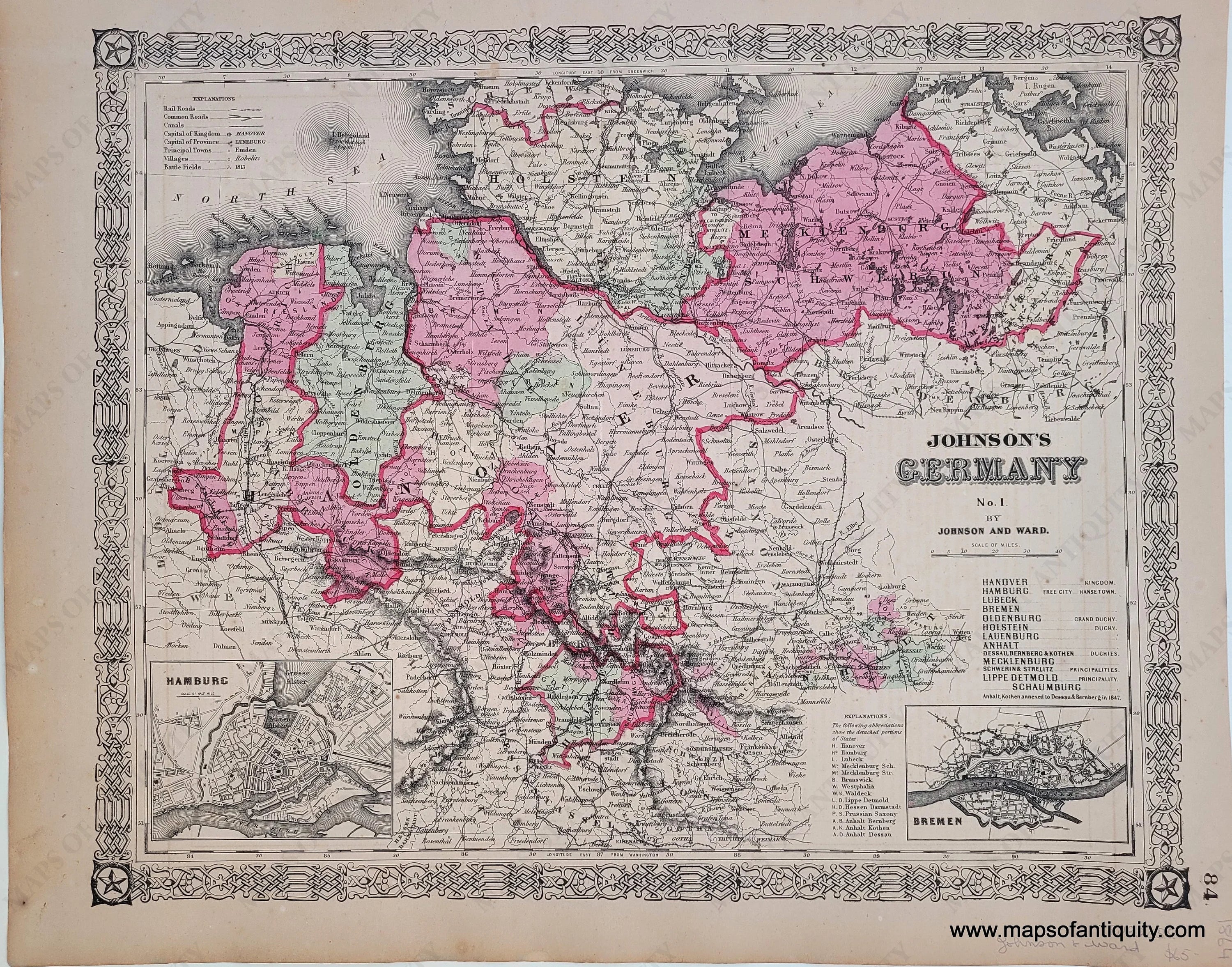 1864 - Johnson's Germany No. 1 - Antique Map – Maps of Antiquity