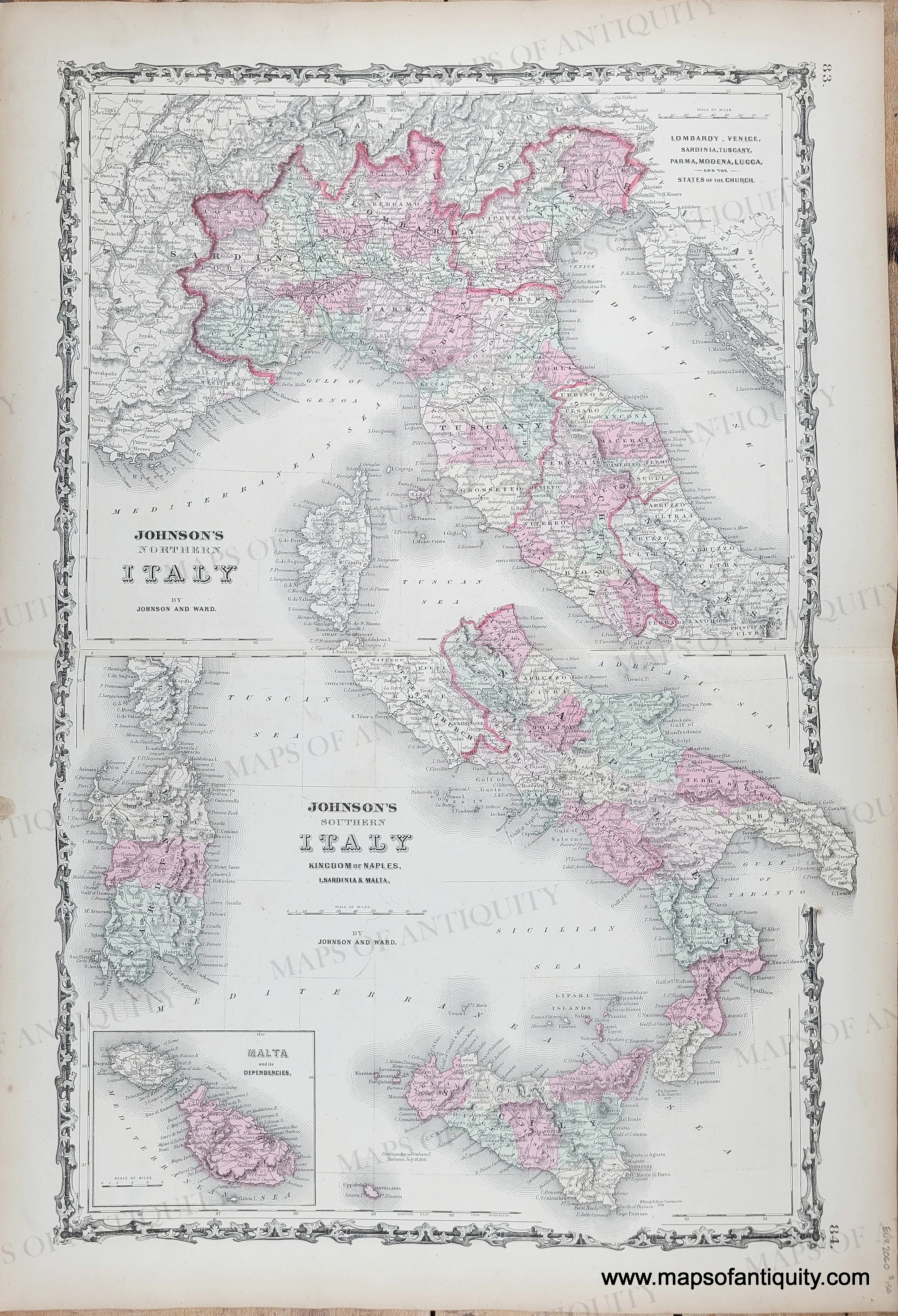 1863 - Johnson's Northern Italy and Johnson's Southern Italy - Antique ...