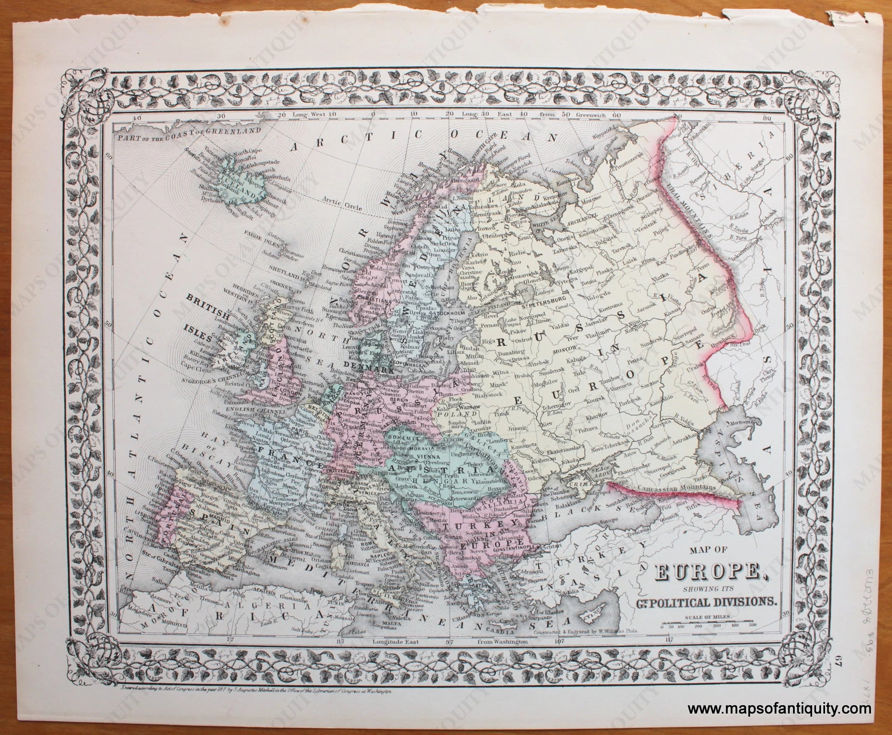 1874 - Map of Europe, Showing its Gt. Political Divisions - Antique Ma ...