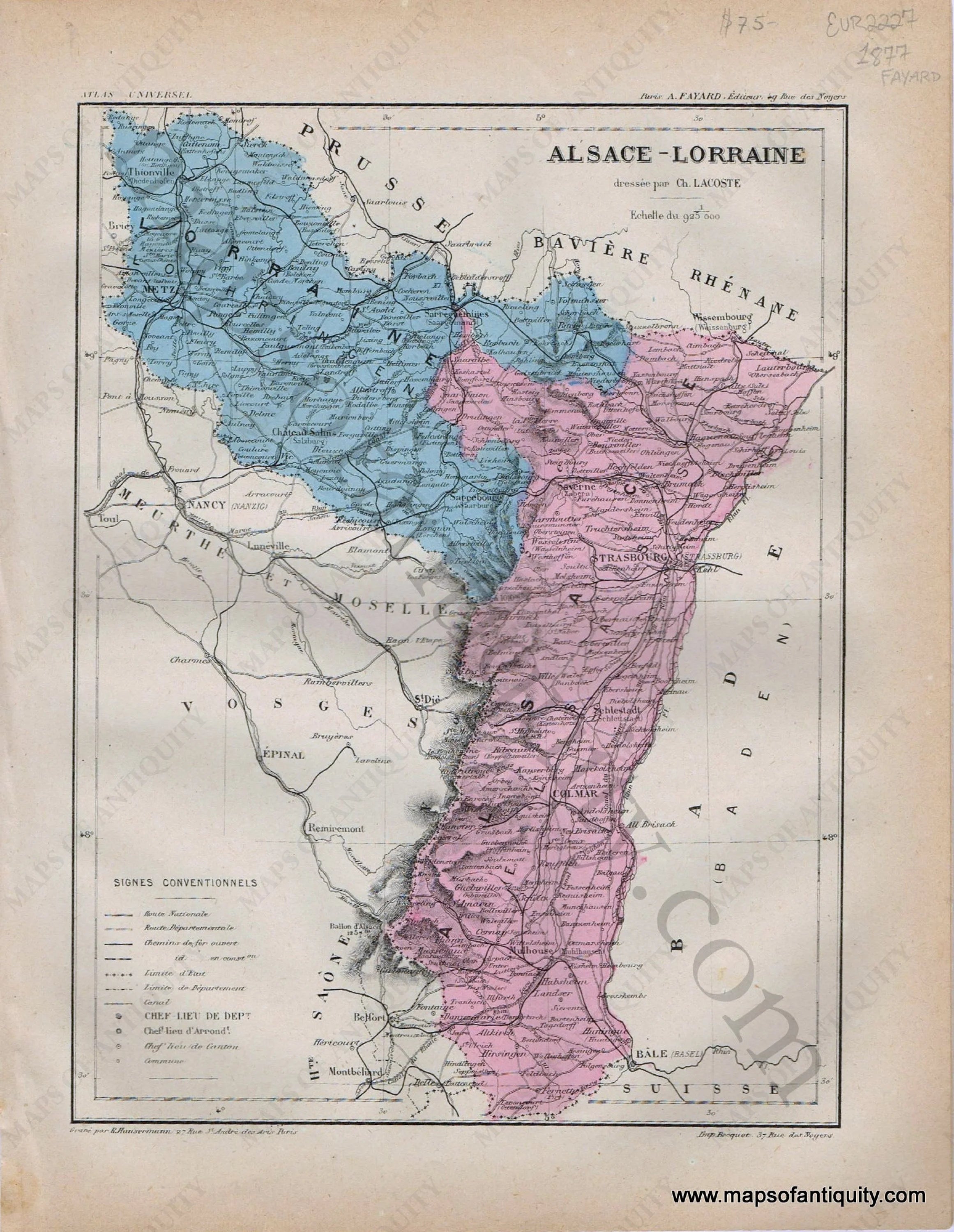 1877 - Alsace-Lorraine - Antique Map – Maps of Antiquity