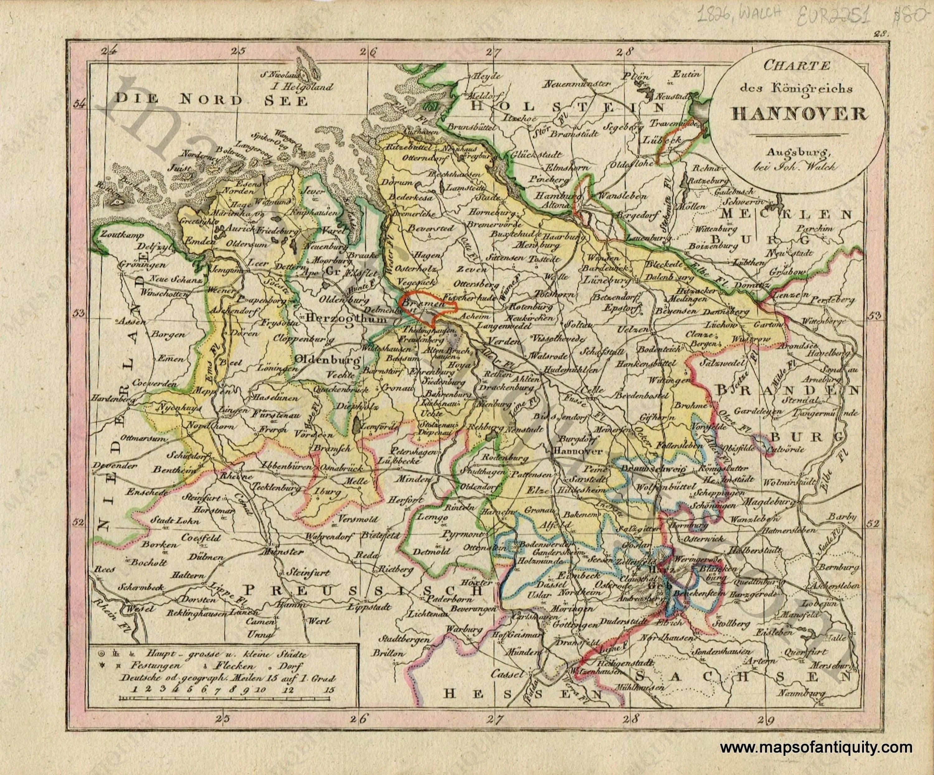 1826 - Charte des Konigreichs Hannover - Antique Map – Maps of Antiquity