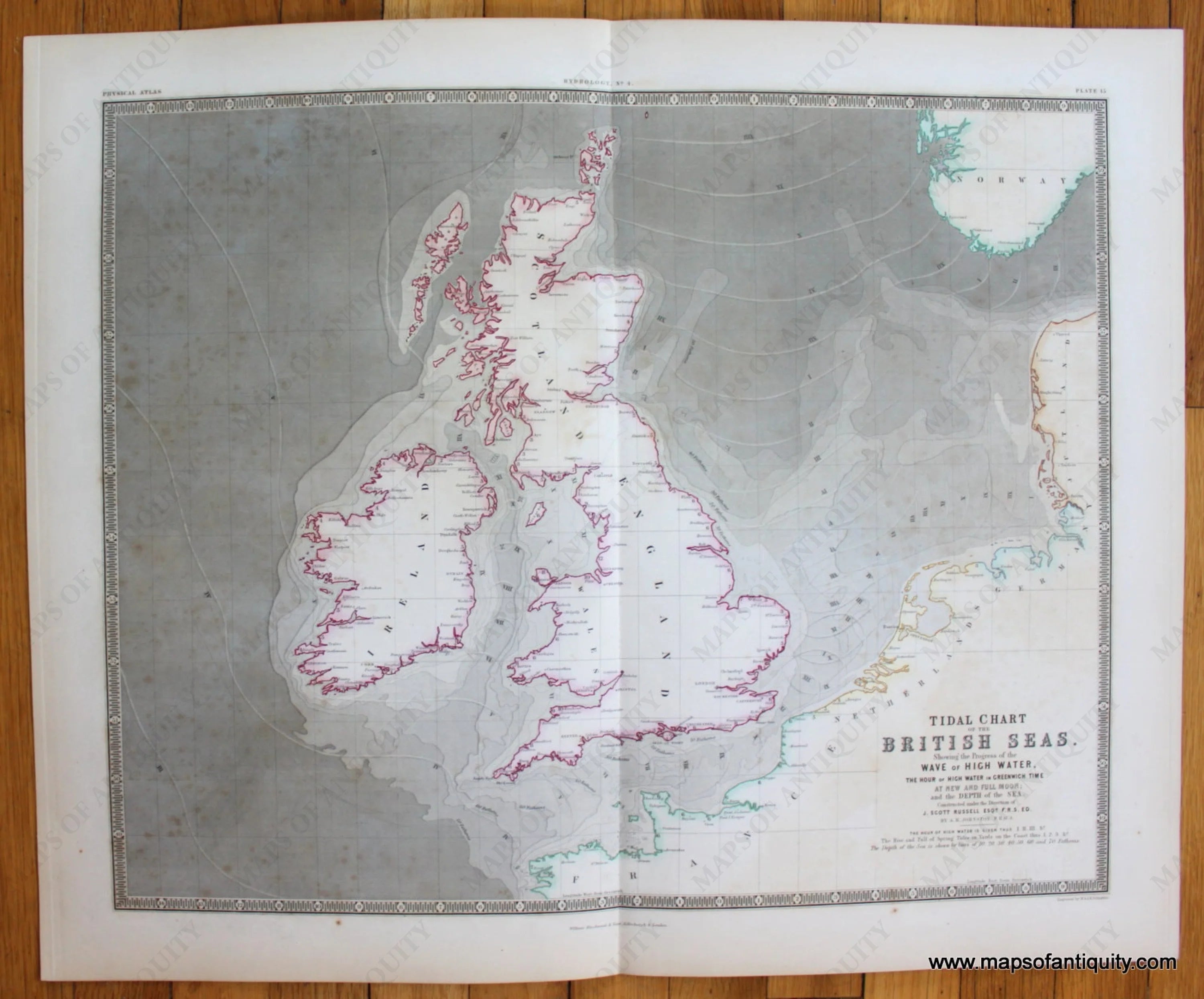 1856 - Tidal Chart of the British Seas. - Antique Map – Maps of Antiquity