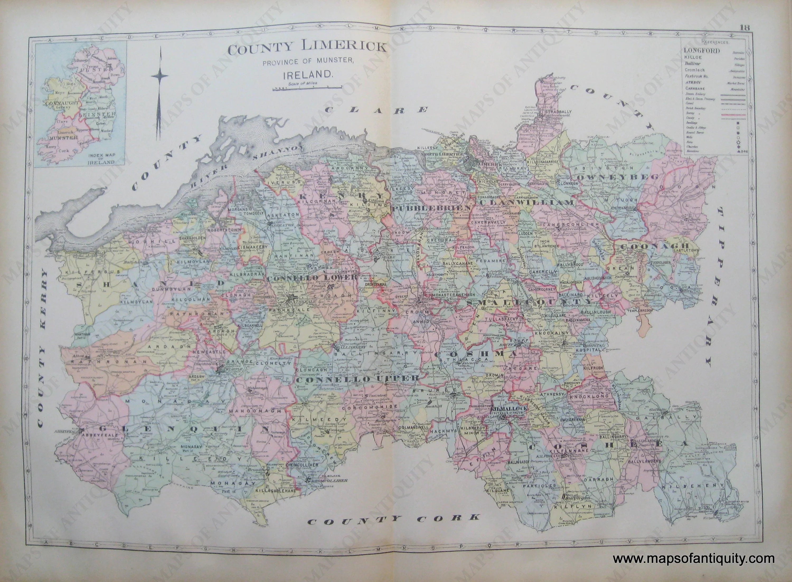 1901 - County Limerick, Province of Munster, Ireland. - Antique Map ...