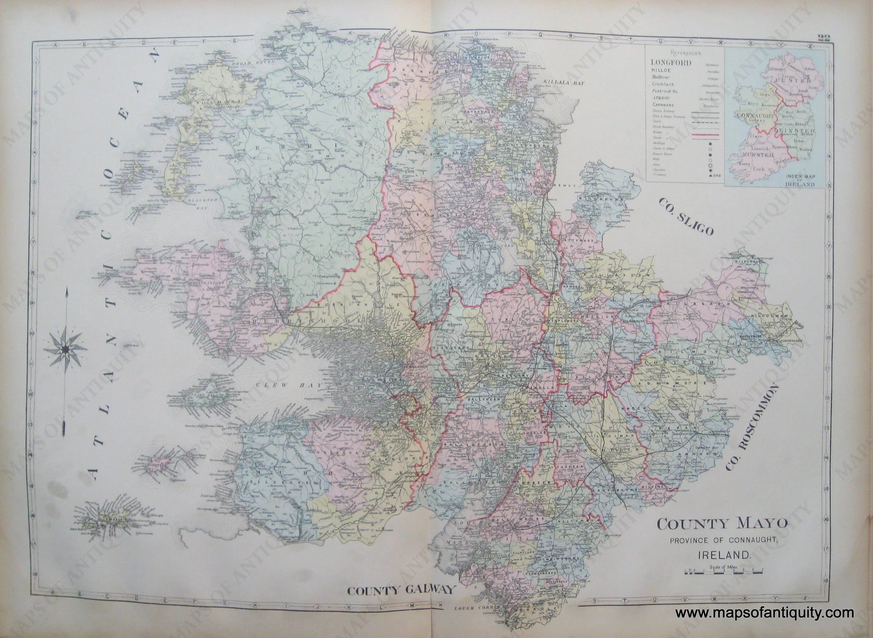1901 - County Mayo, Province of Connaught, Ireland. - Antique Map ...