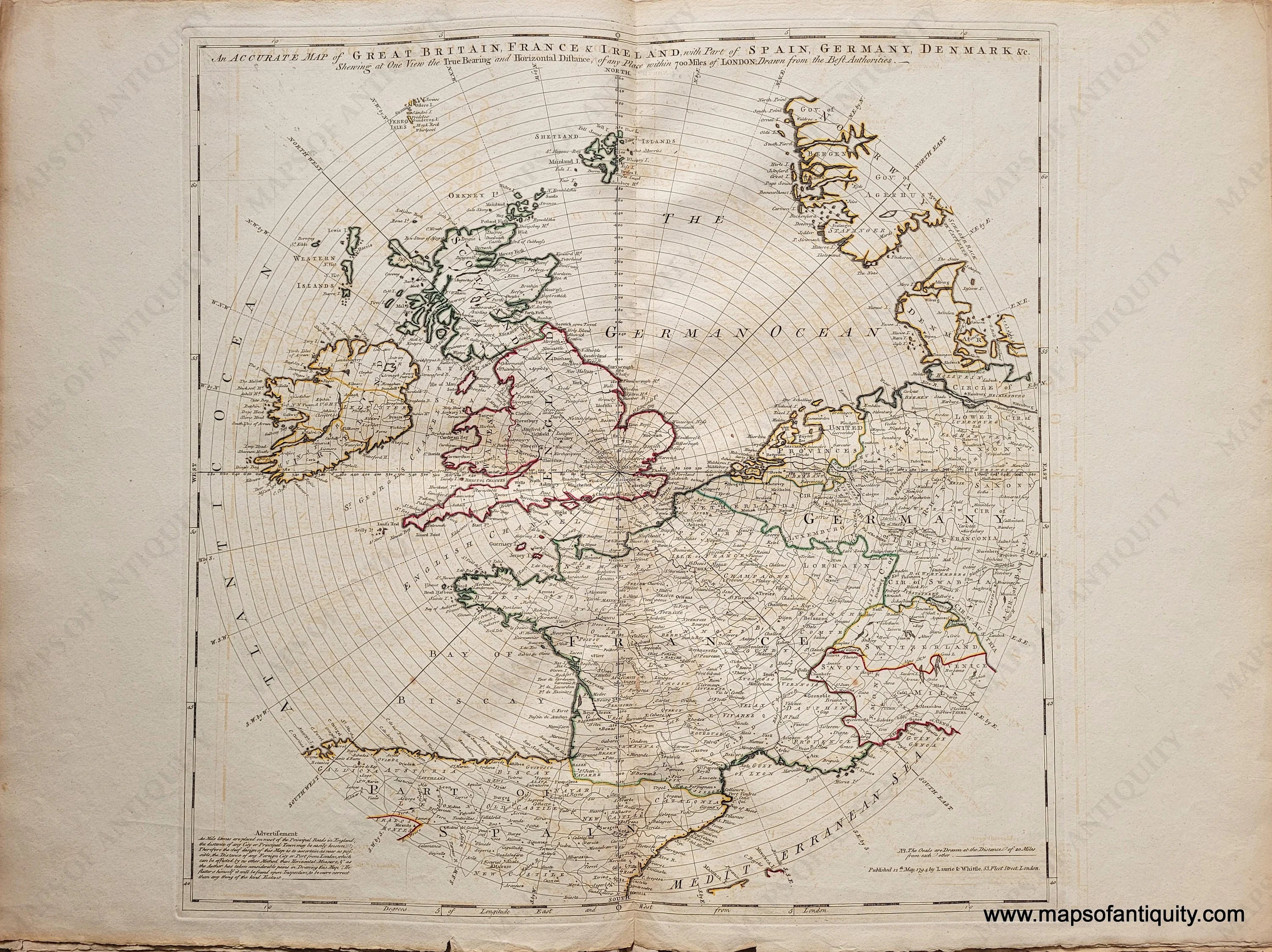 1794 - An Accurate Map of Great Britain, France & Ireland with part of ...