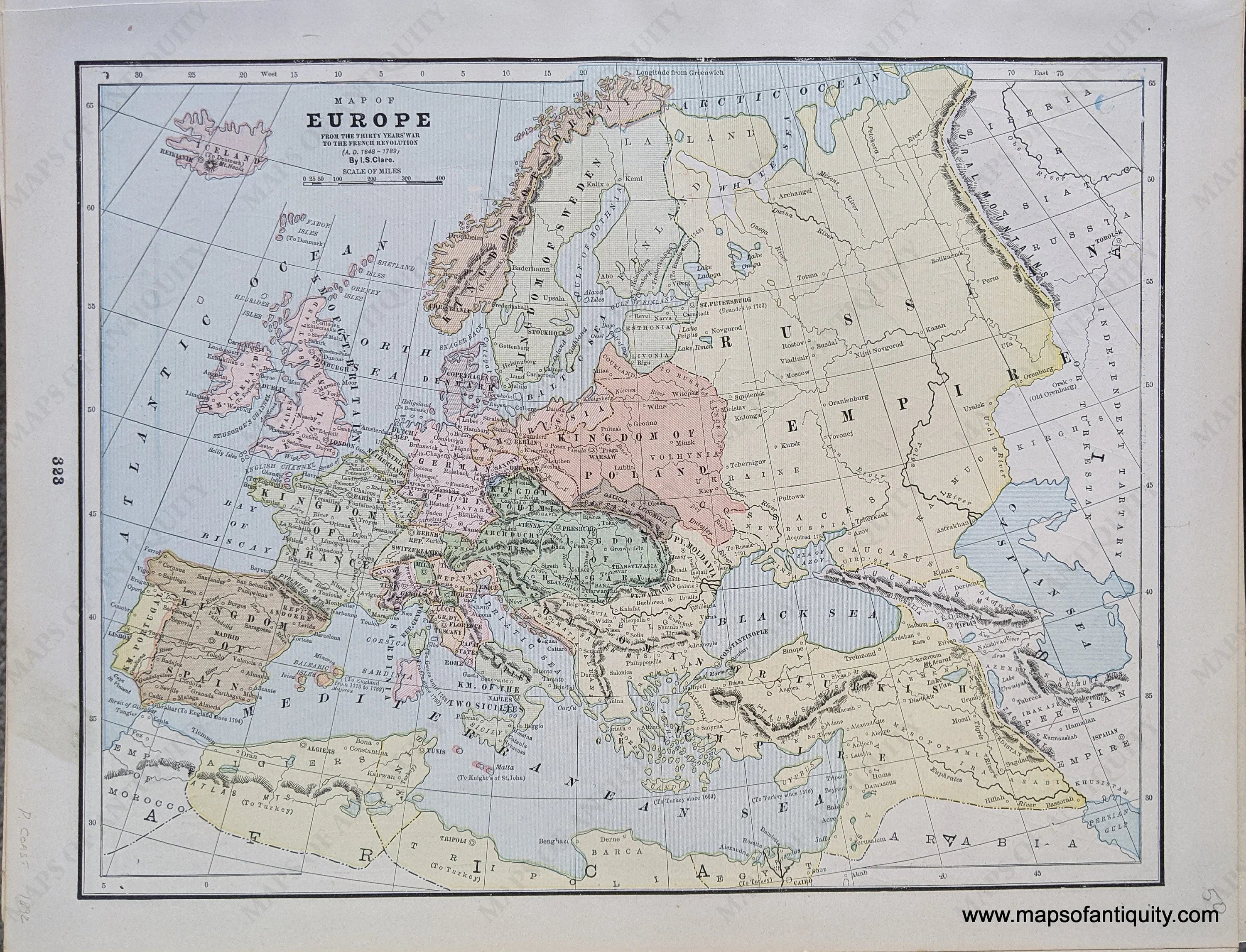 1892 - Map of Europe from the Thirty Years War to the French Revolutio ...