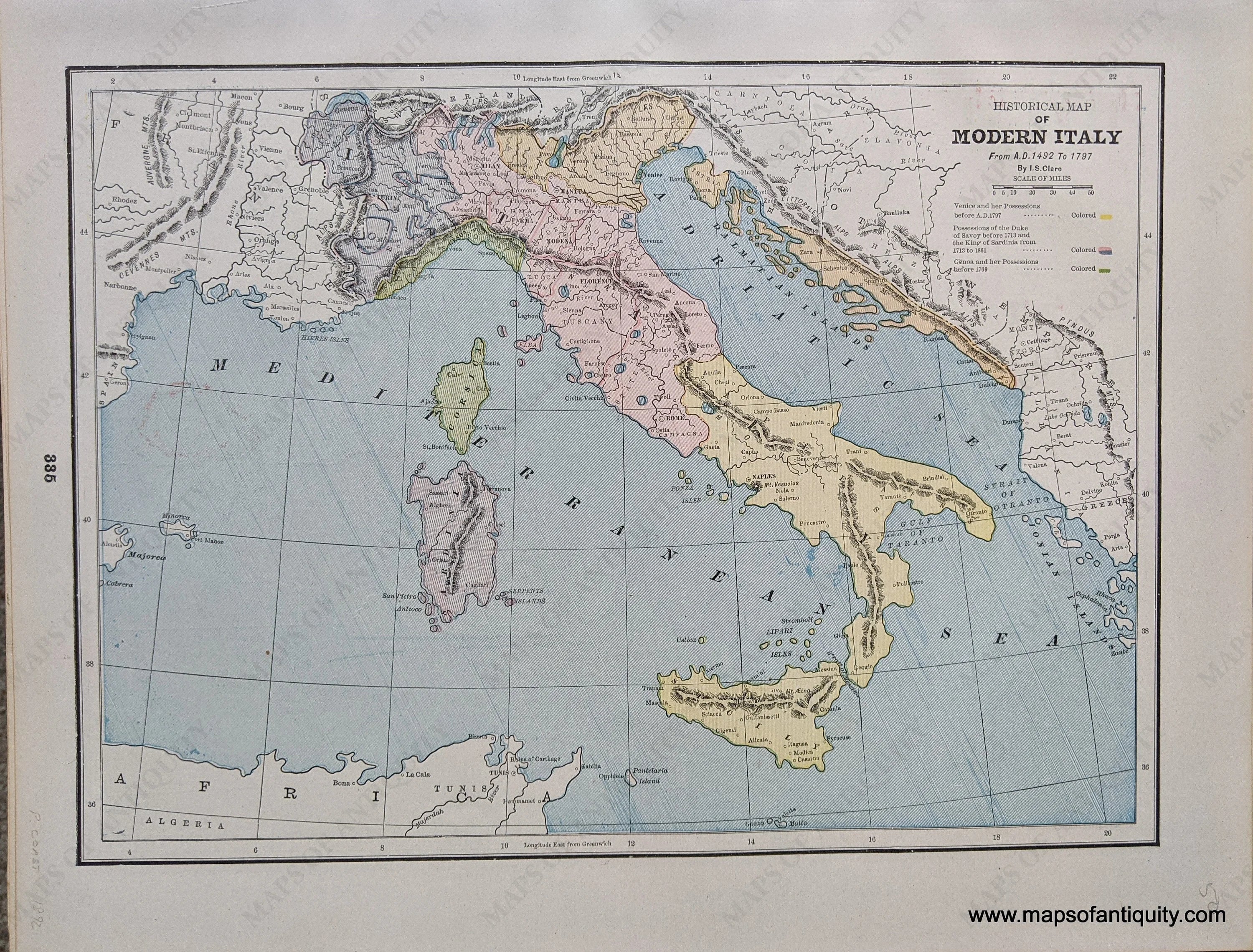 1892 - Historical Map of Modern Italy; verso: Historical Map of Britis ...
