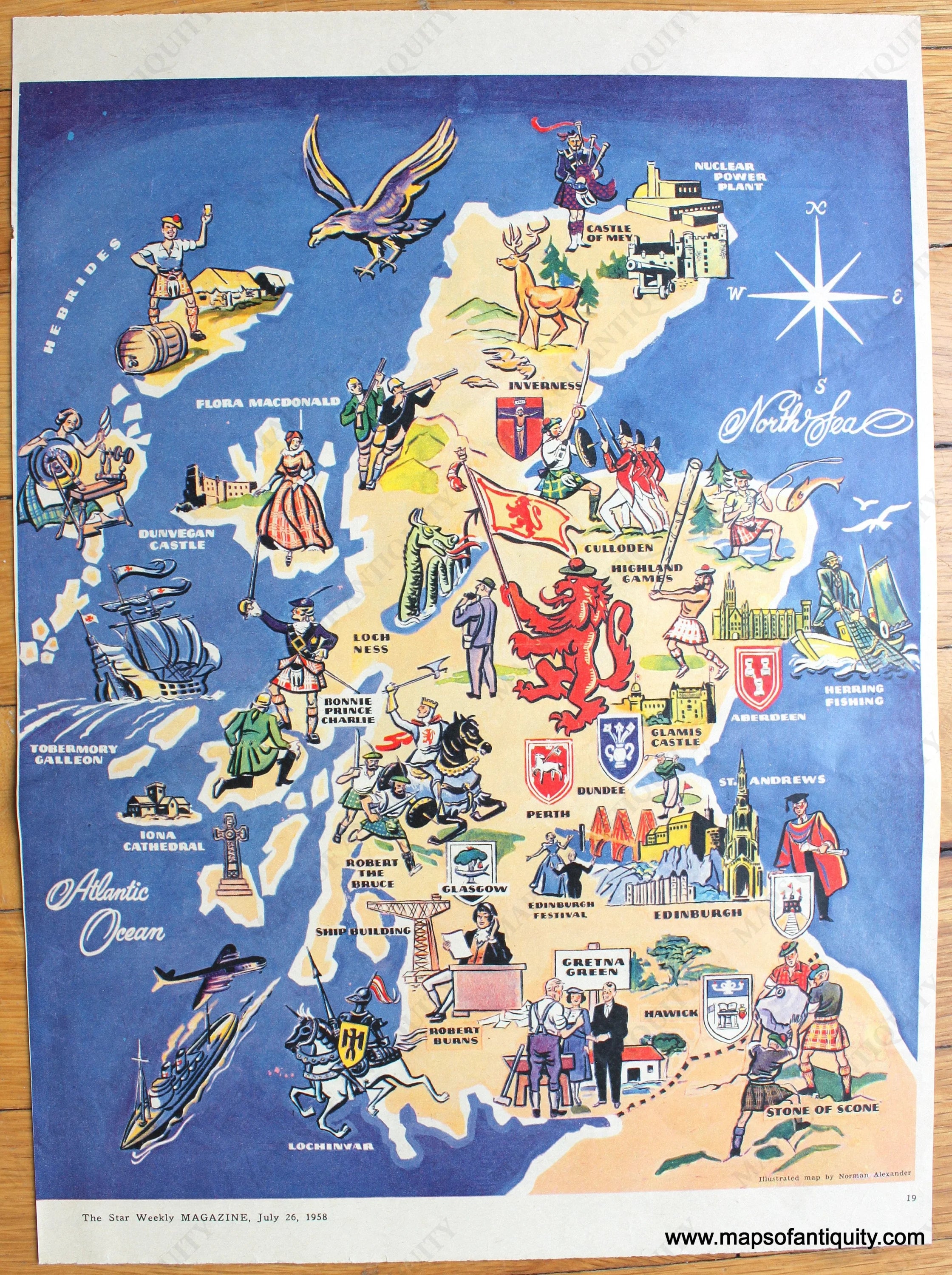 1958 - Scotland - Antique Pictorial Map – Maps of Antiquity