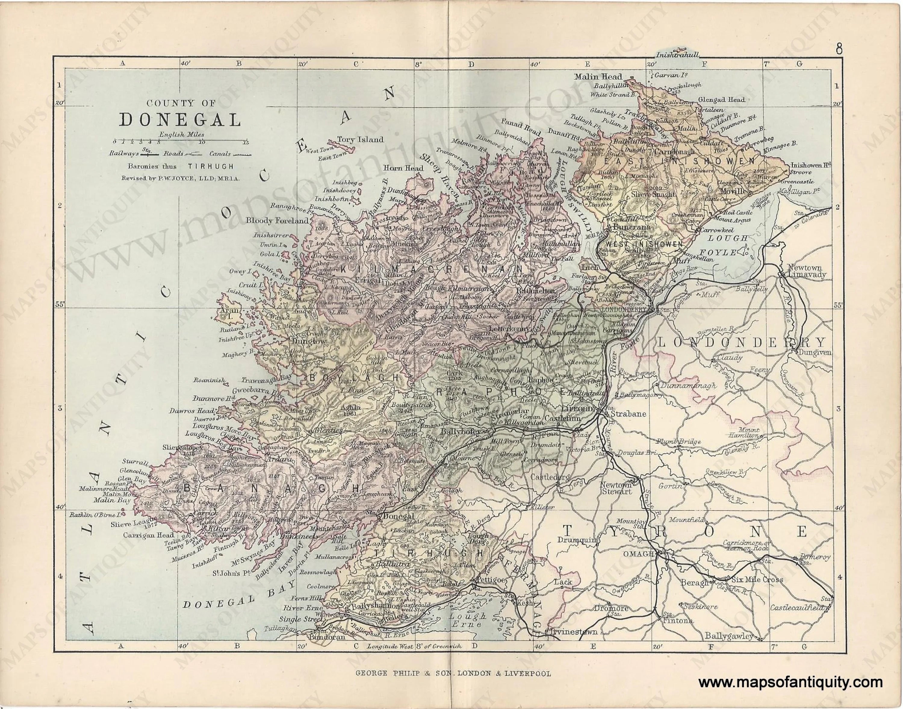 1884 - County of Donegal (Ireland)- Antique Map – Maps of Antiquity