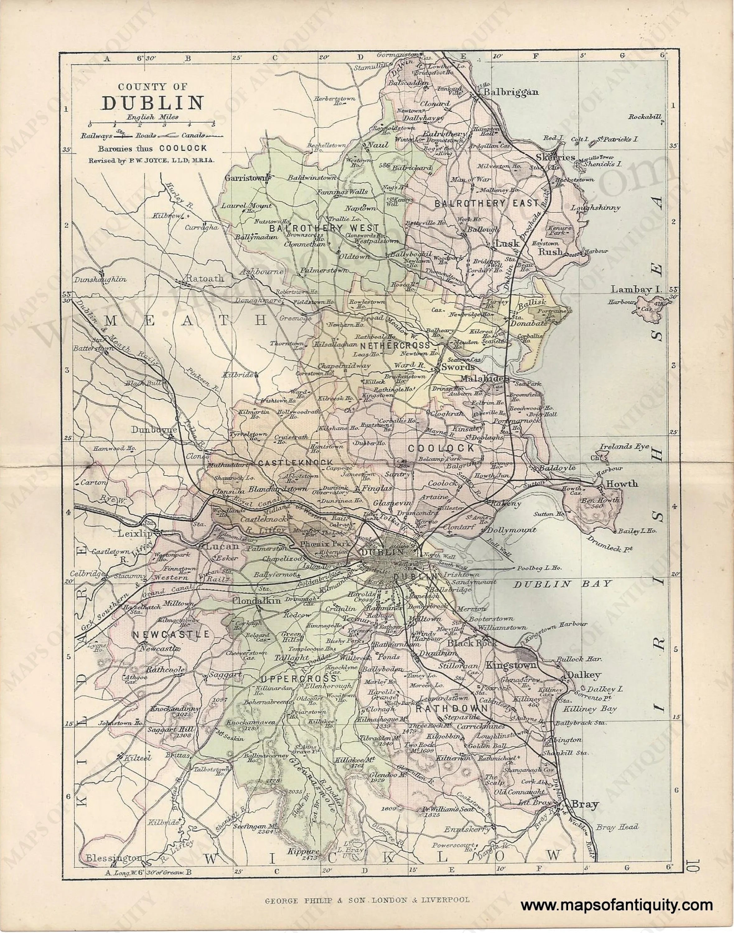 1884 - County of Dublin (Ireland)- Antique Map – Maps of Antiquity