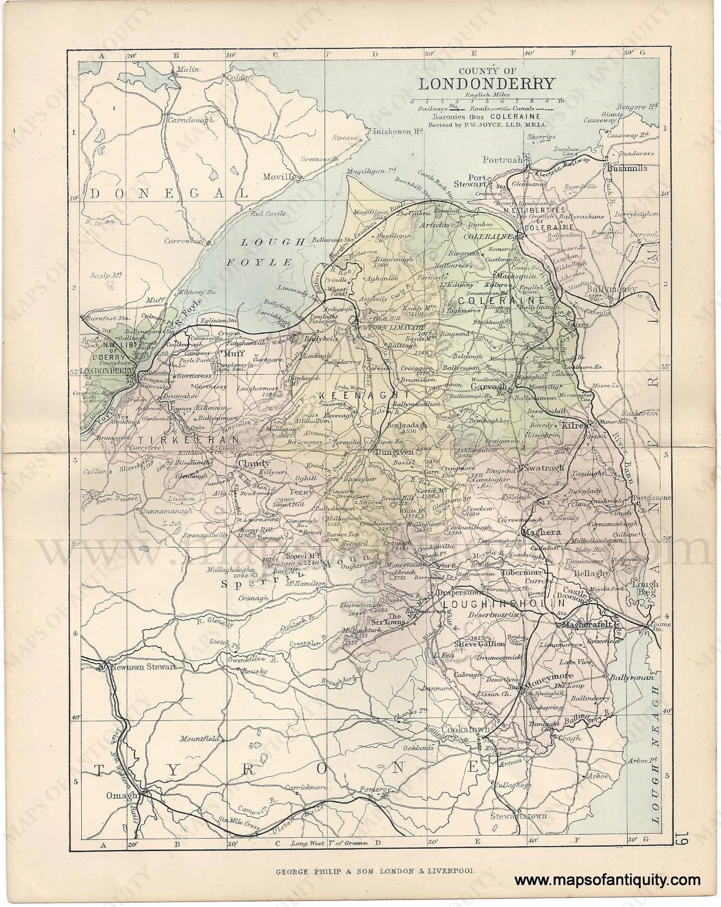 1884 - County of Londonderry (Ireland)- Antique Map – Maps of Antiquity
