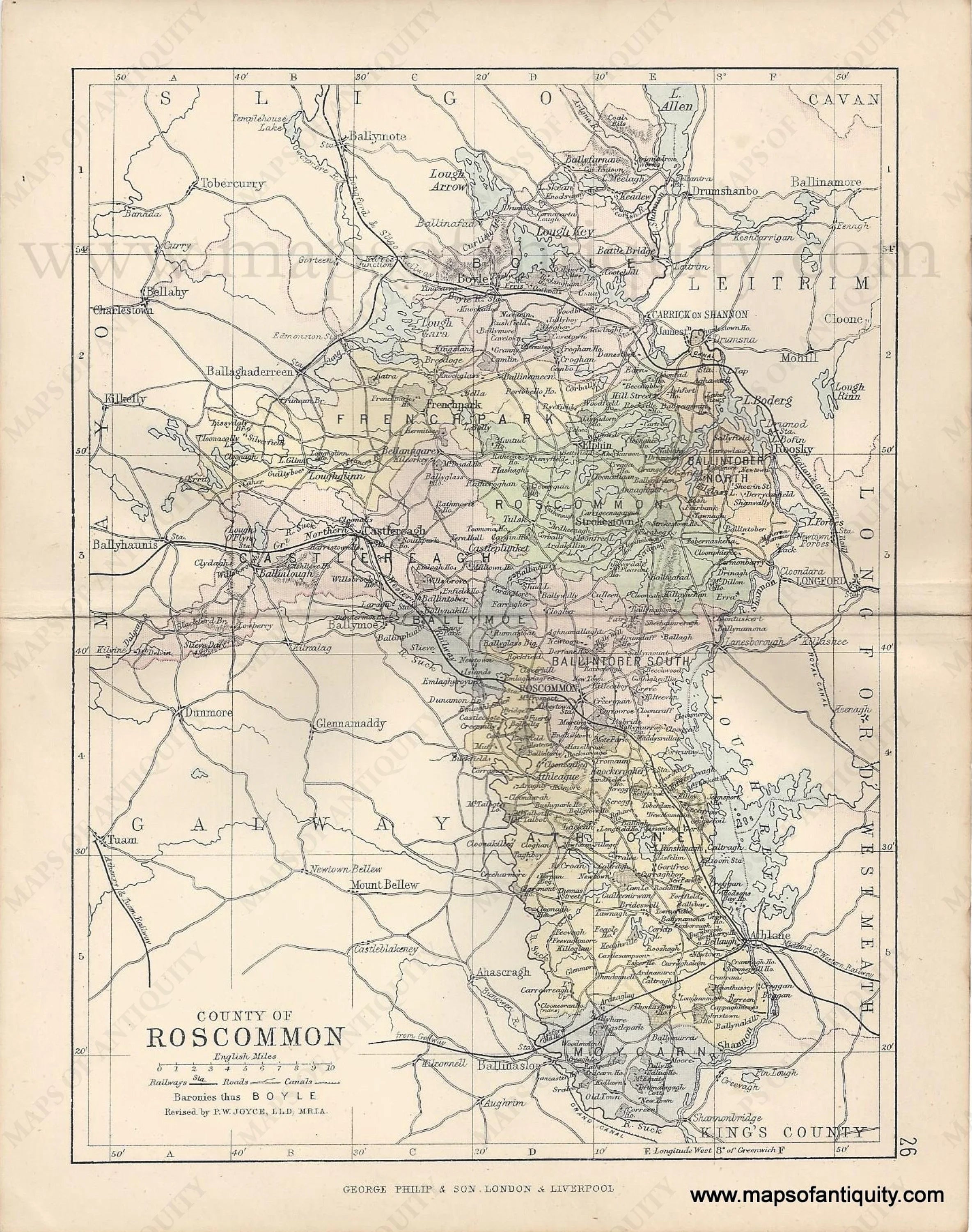 1884 - County of Roscommon (Ireland)- Antique Map – Maps of Antiquity
