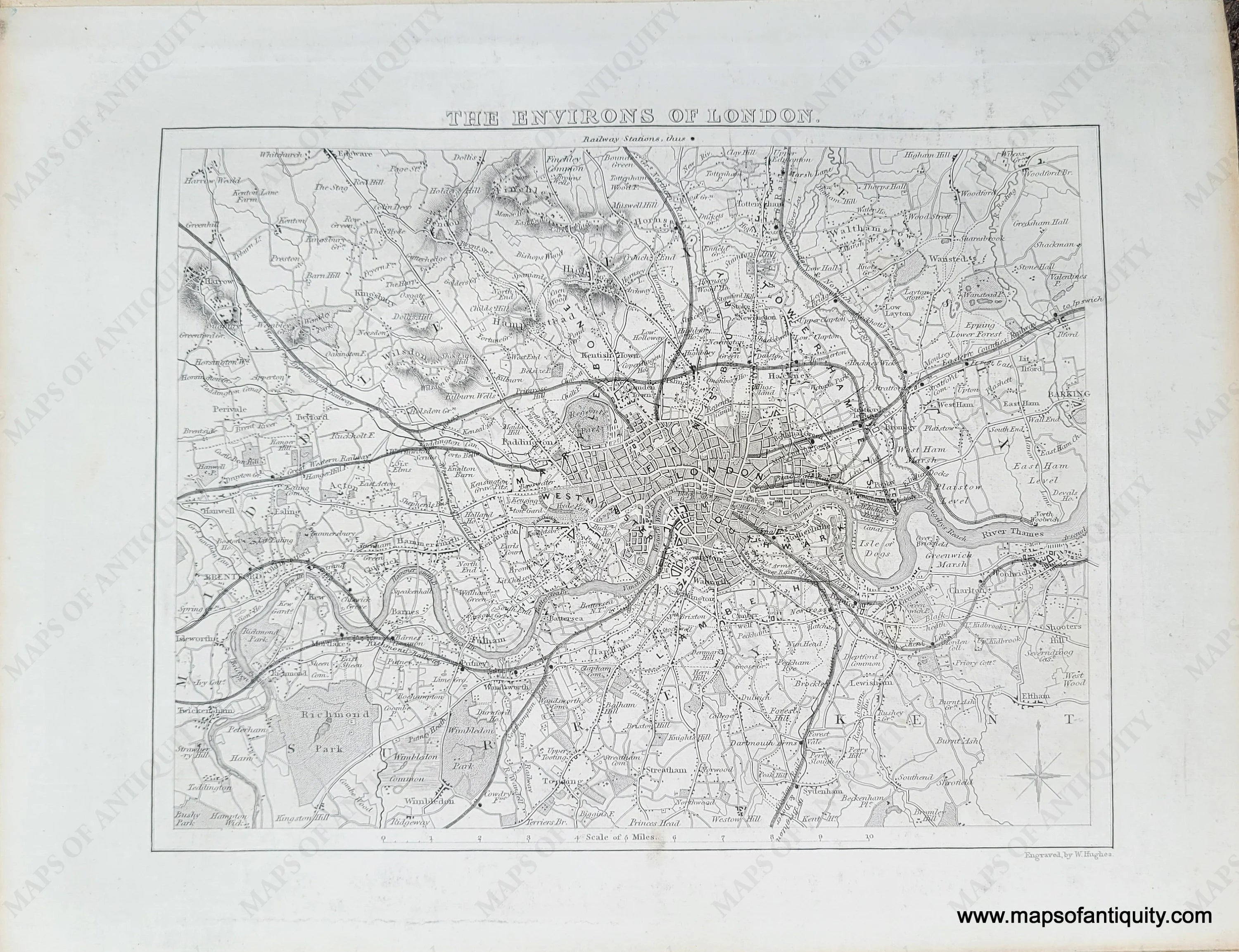 1850 - The Environs of London - Antique Map – Maps of Antiquity