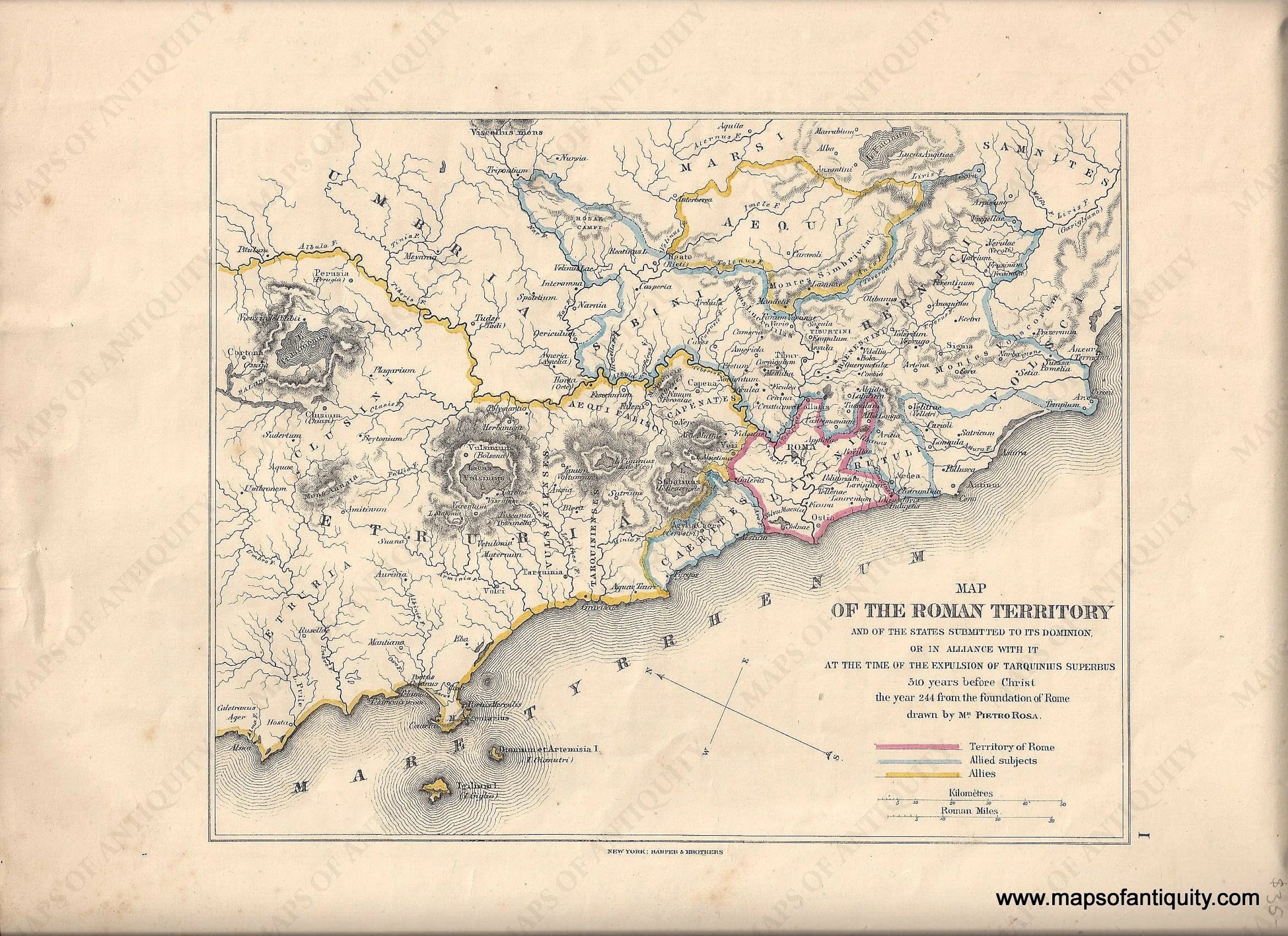 1865 Antique Map of the Roman Territory, and Dominion or Alliance ...