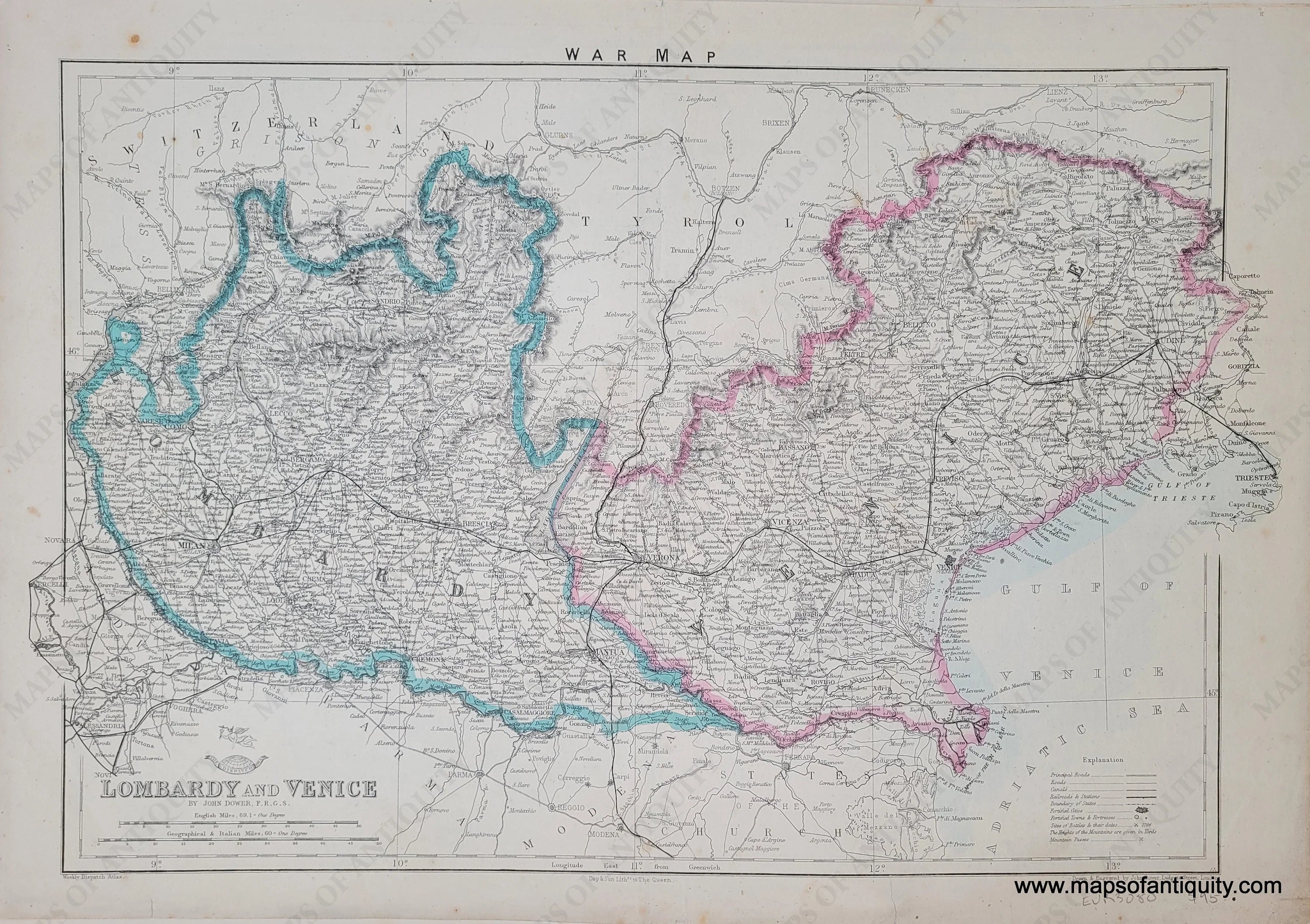 1866 Antique Map War Map Lombardy and Venice – Maps of Antiquity