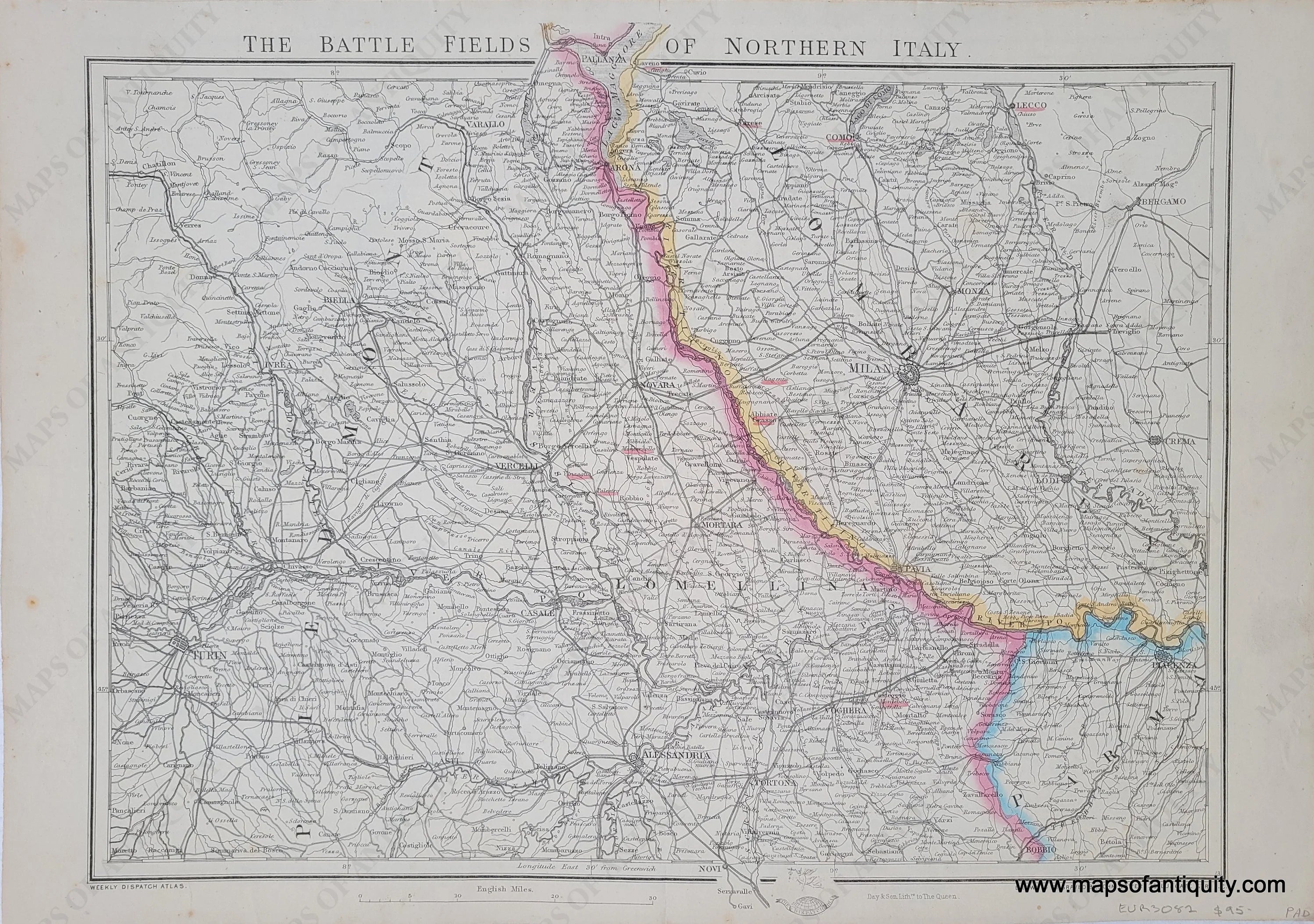 1866 Antique Map The Battle Fields of Northern Italy – Maps of Antiquity