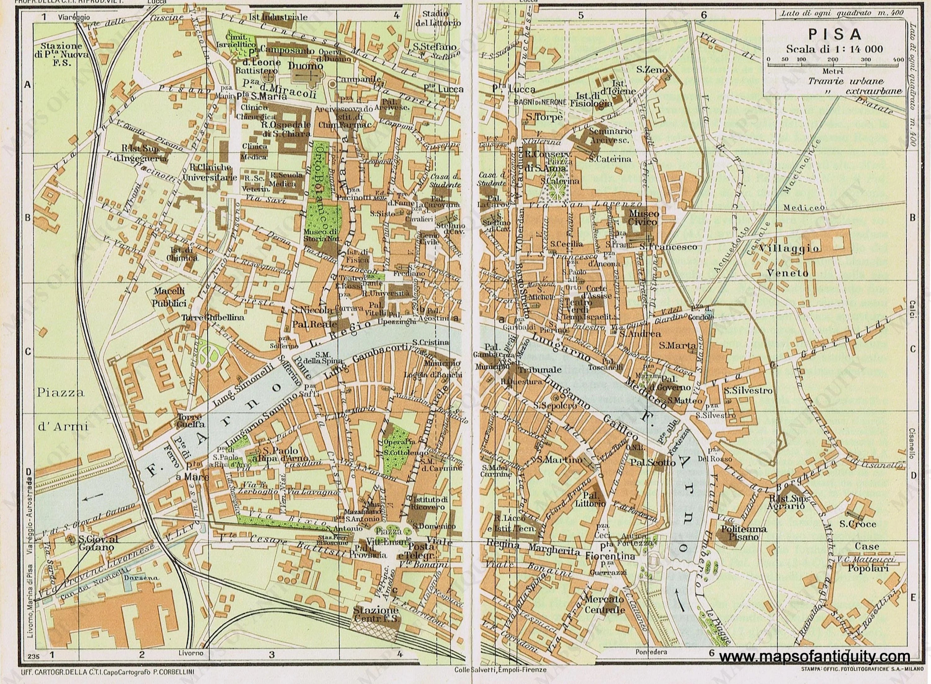 1935 Genuine Antique Map Pisa, Italy – Maps of Antiquity