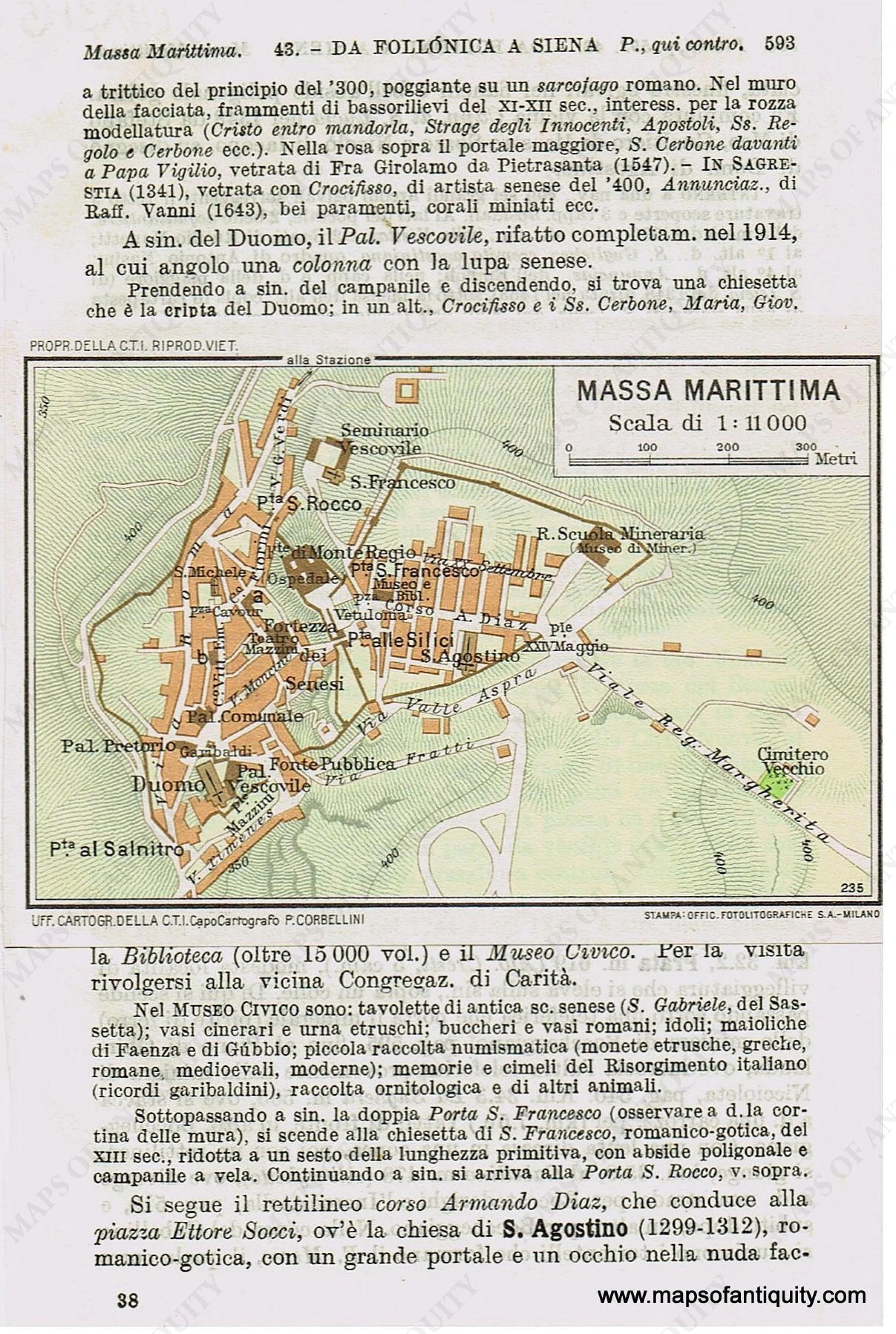 1935 Genuine Antique Map Massa Marittima, Italy – Maps of Antiquity