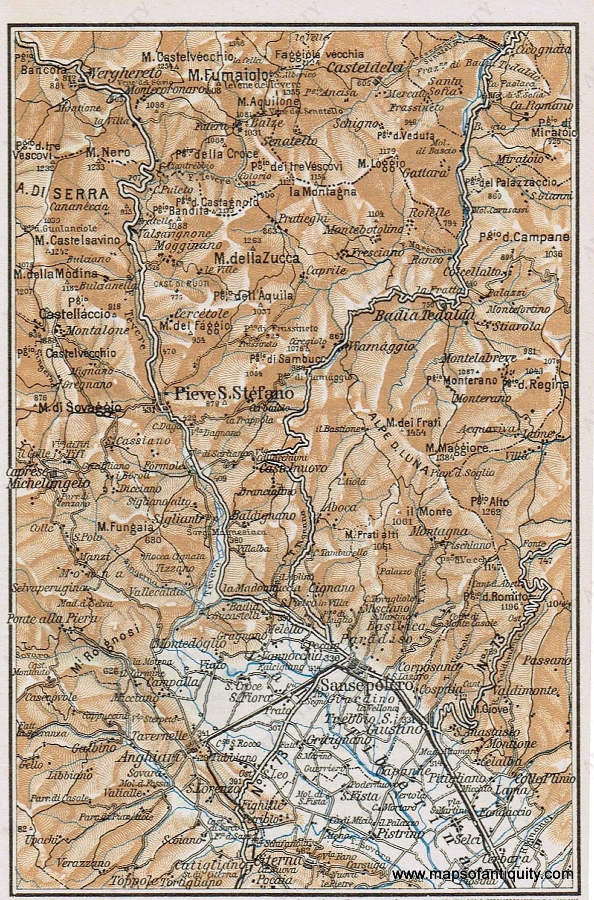 1935 Genuine Antique Map Sansepolcro, Italy – Maps of Antiquity