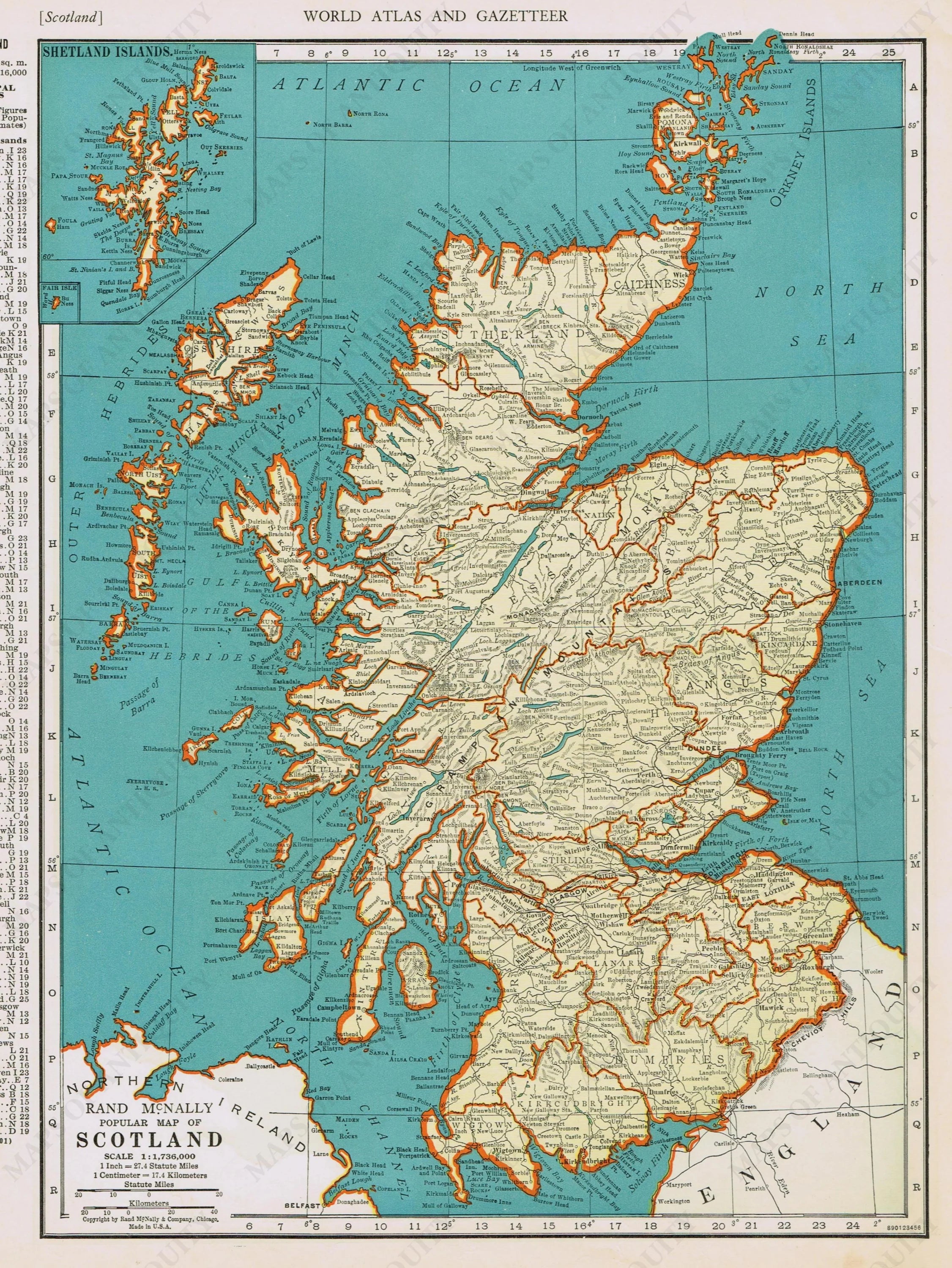 1940 Genuine Antique Map Popular Map of Scotland – Maps of Antiquity