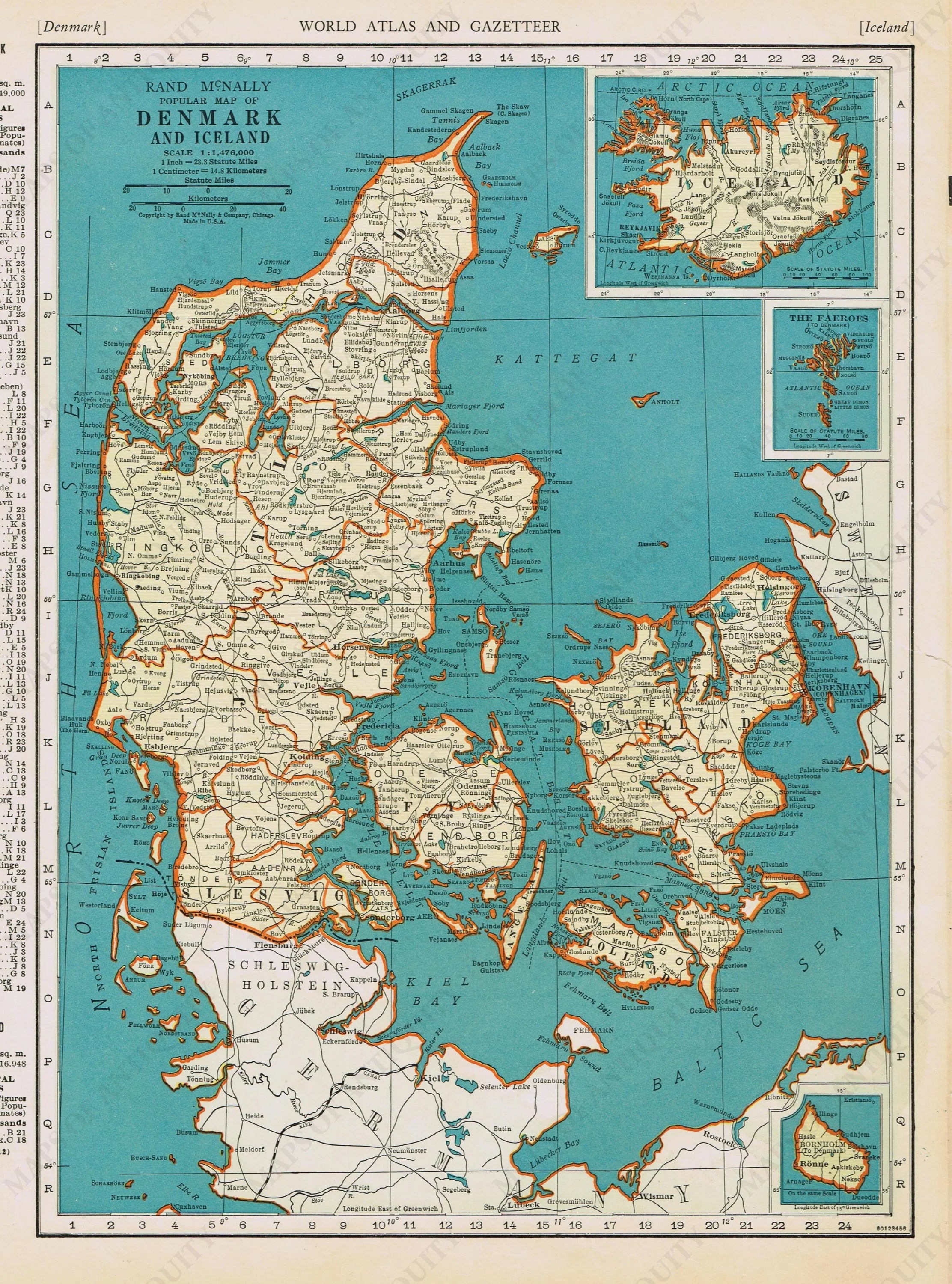 1940 Genuine Antique Map Popular Map of Denmark and Iceland – Maps of ...
