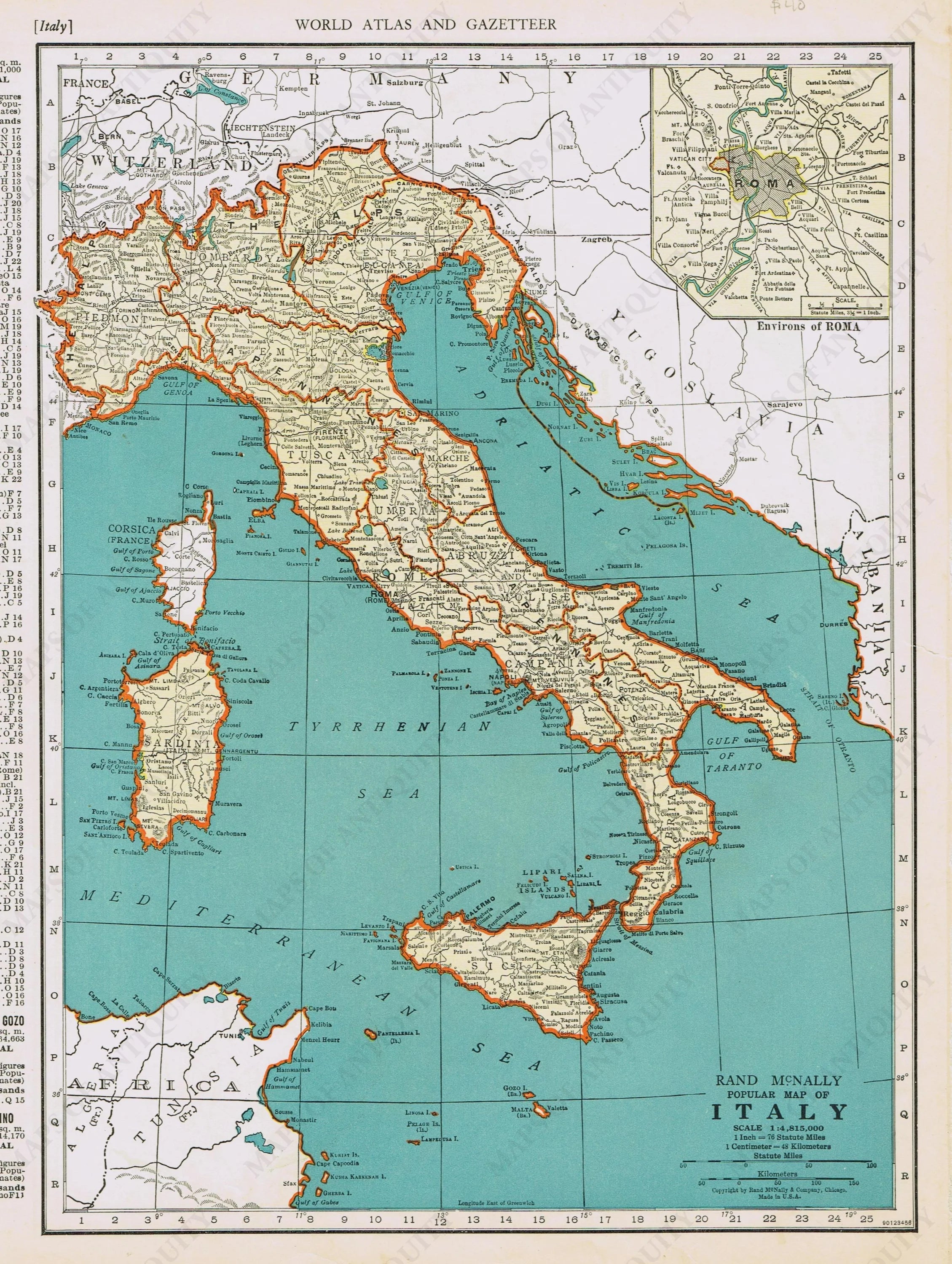 1940 Genuine Antique Map Popular Map of Italy – Maps of Antiquity
