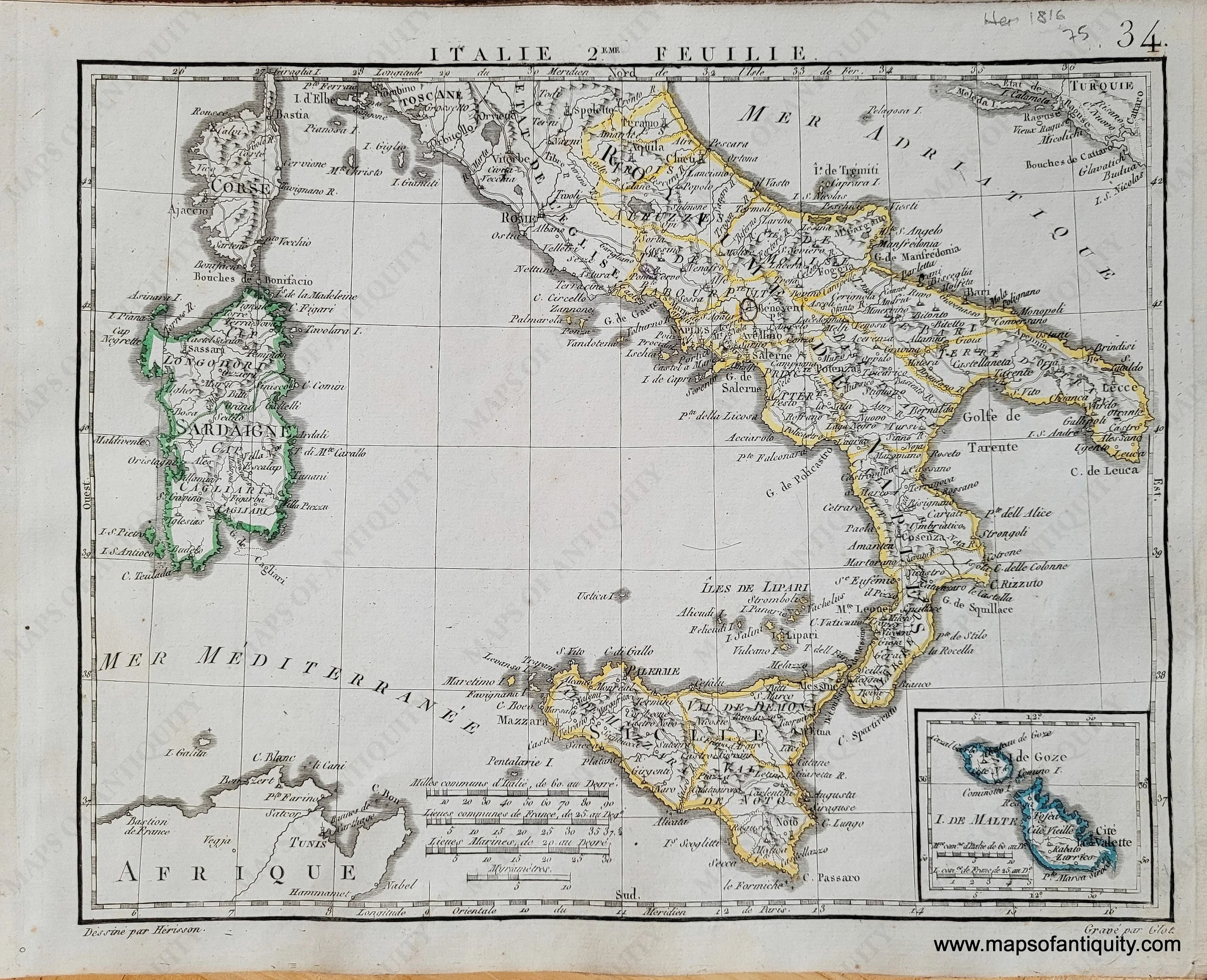 1816 Genuine Antique Map Italy in 2 sheets, Sheet 2 - Italie 2eme ...