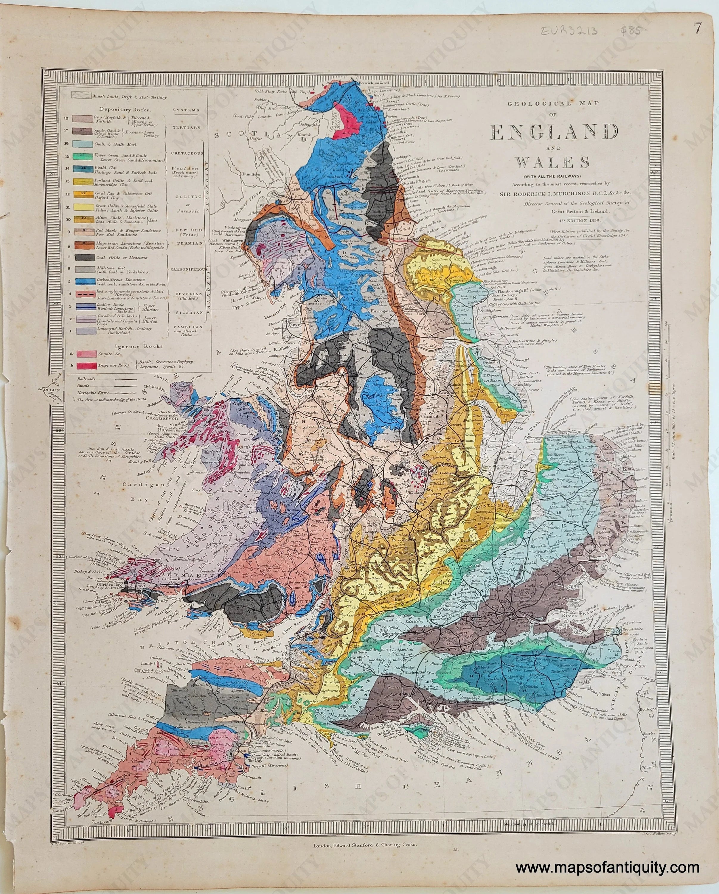 1860 Genuine Antique Map Geological Map of England and Wales – Maps of ...