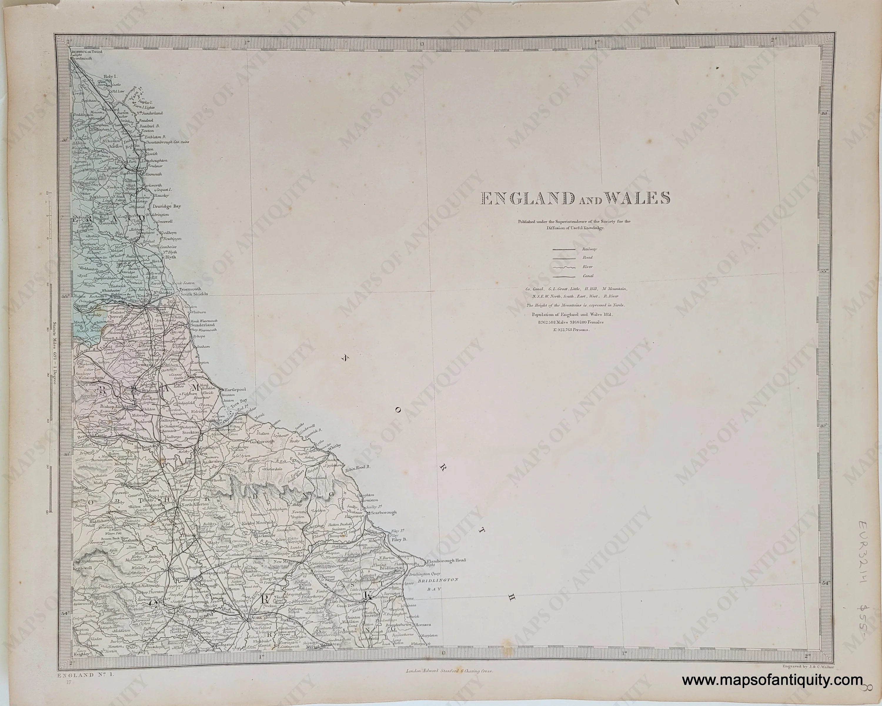 1860 Genuine Antique Map England and Wales in six sheets, sheet 1 ...