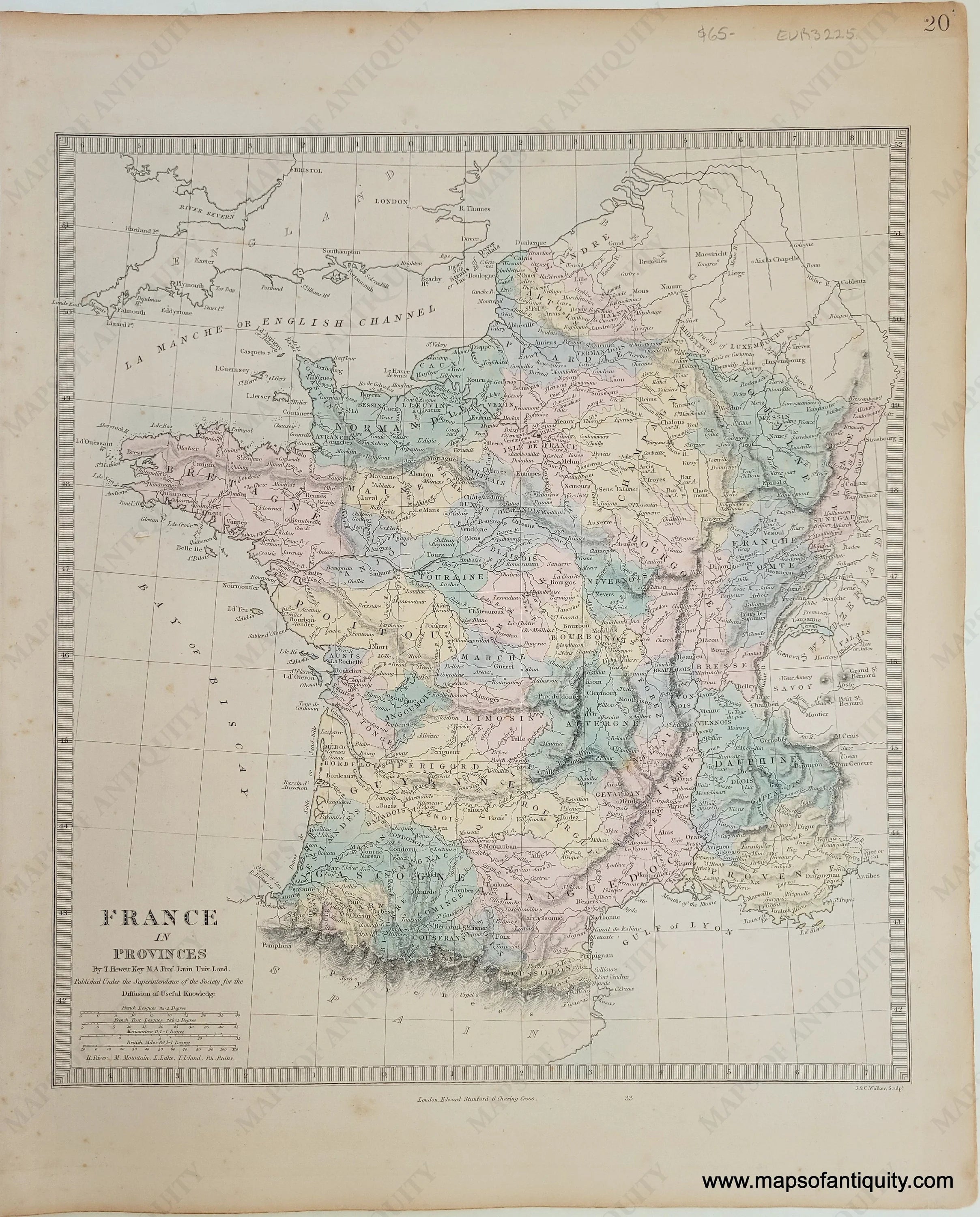 1860 Genuine Antique Map France in Provinces – Maps of Antiquity