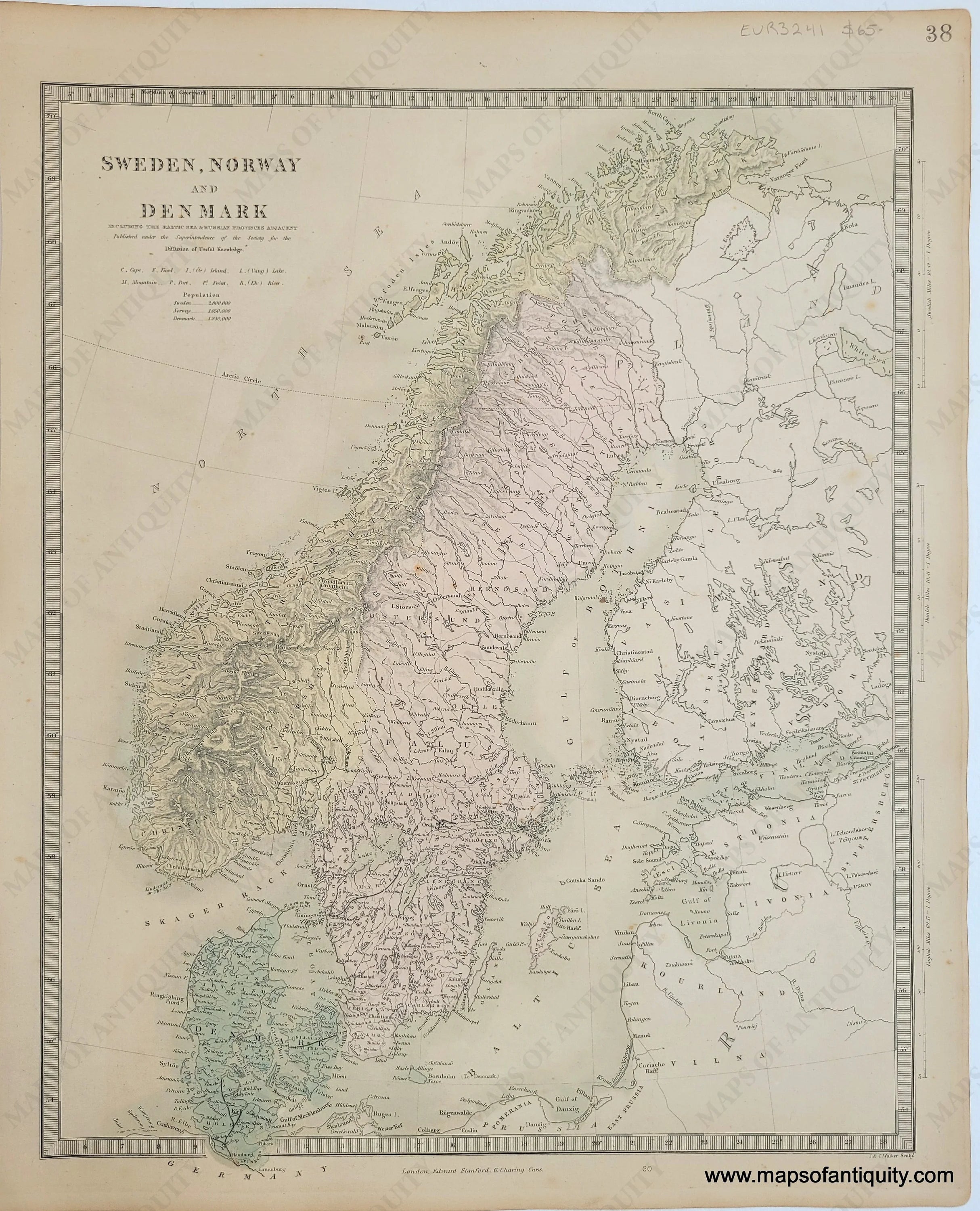 1860 Genuine Antique Map Sweden, Norway and Denmark – Maps of Antiquity