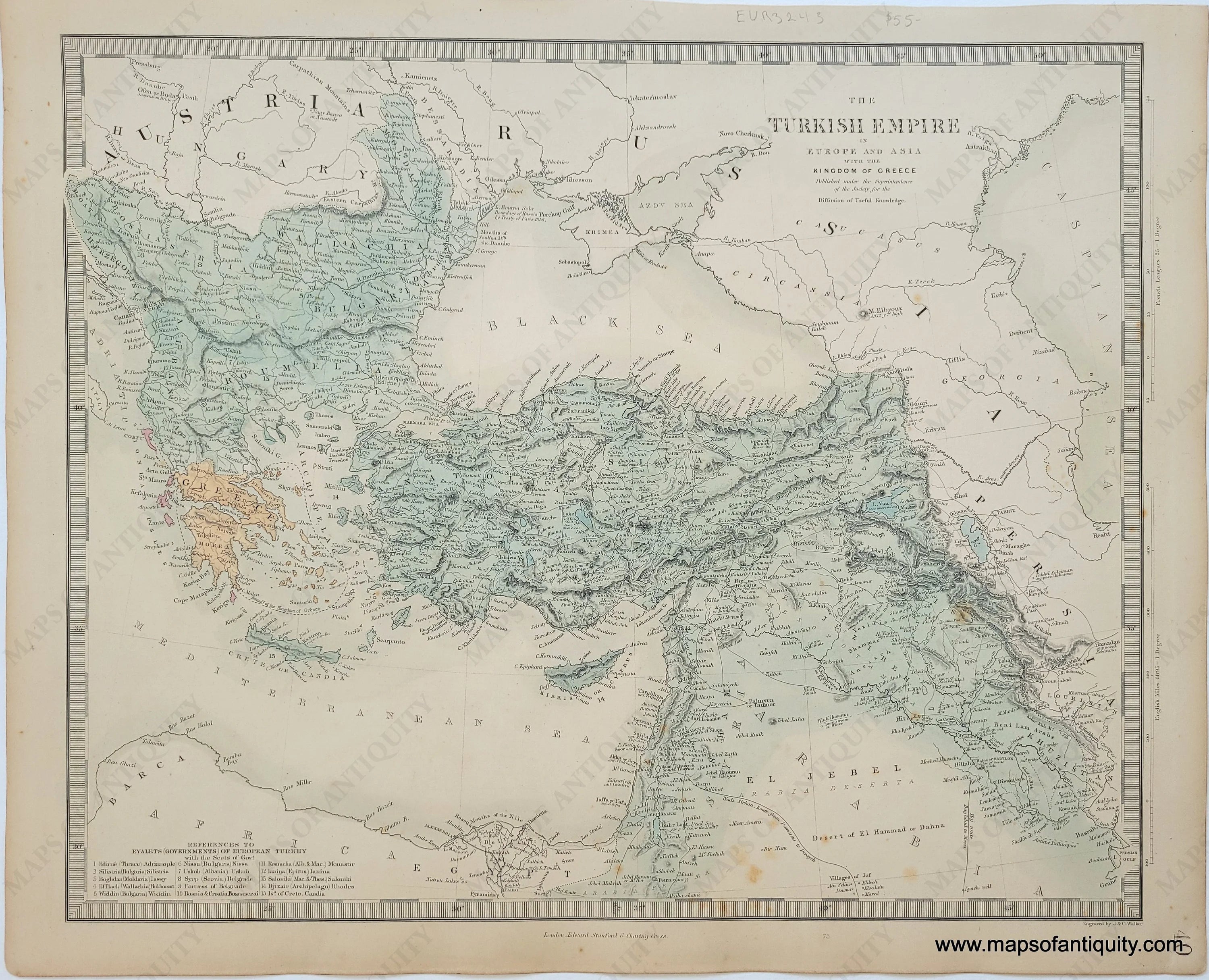 1860 Genuine Antique Map The Turkish Empire in Europe and Asia with the ...