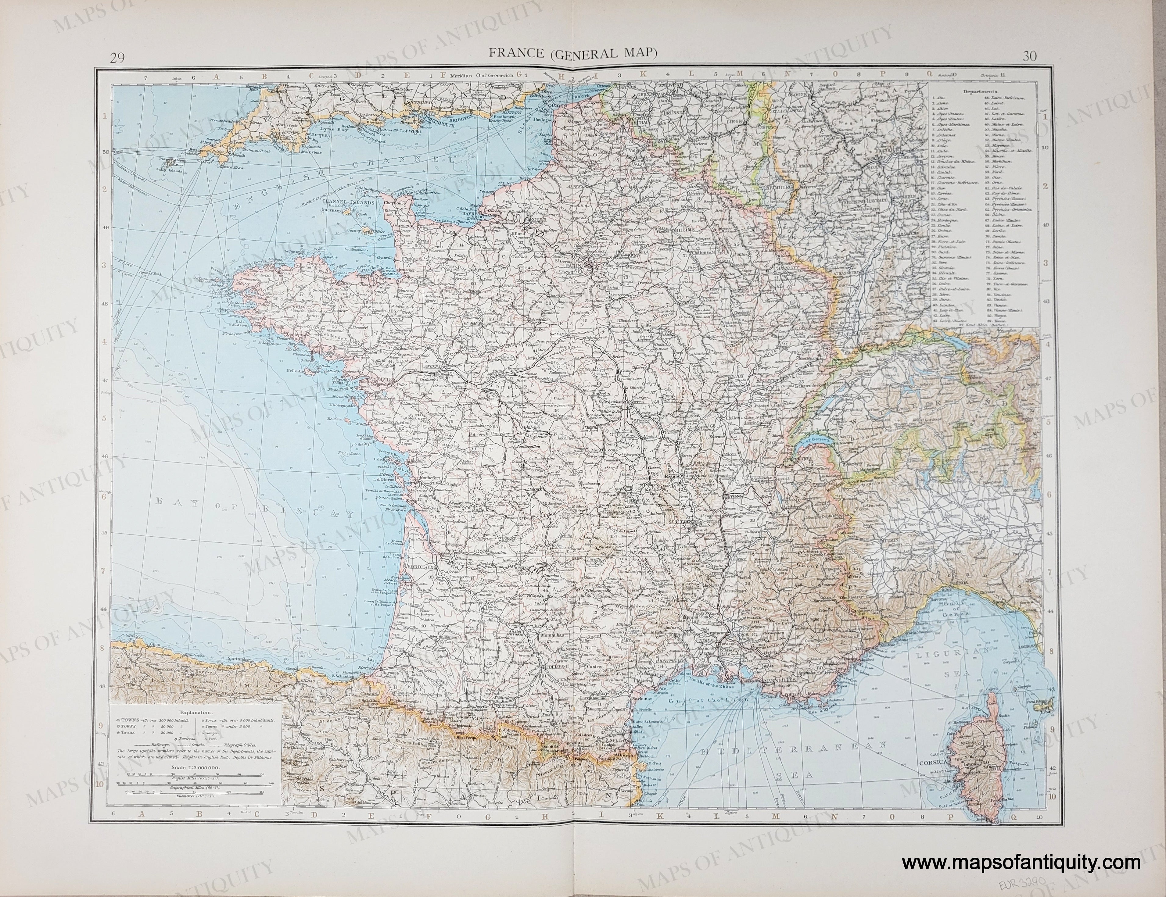 1900 - France, (General Map) - Genuine Antique Map – Maps of Antiquity