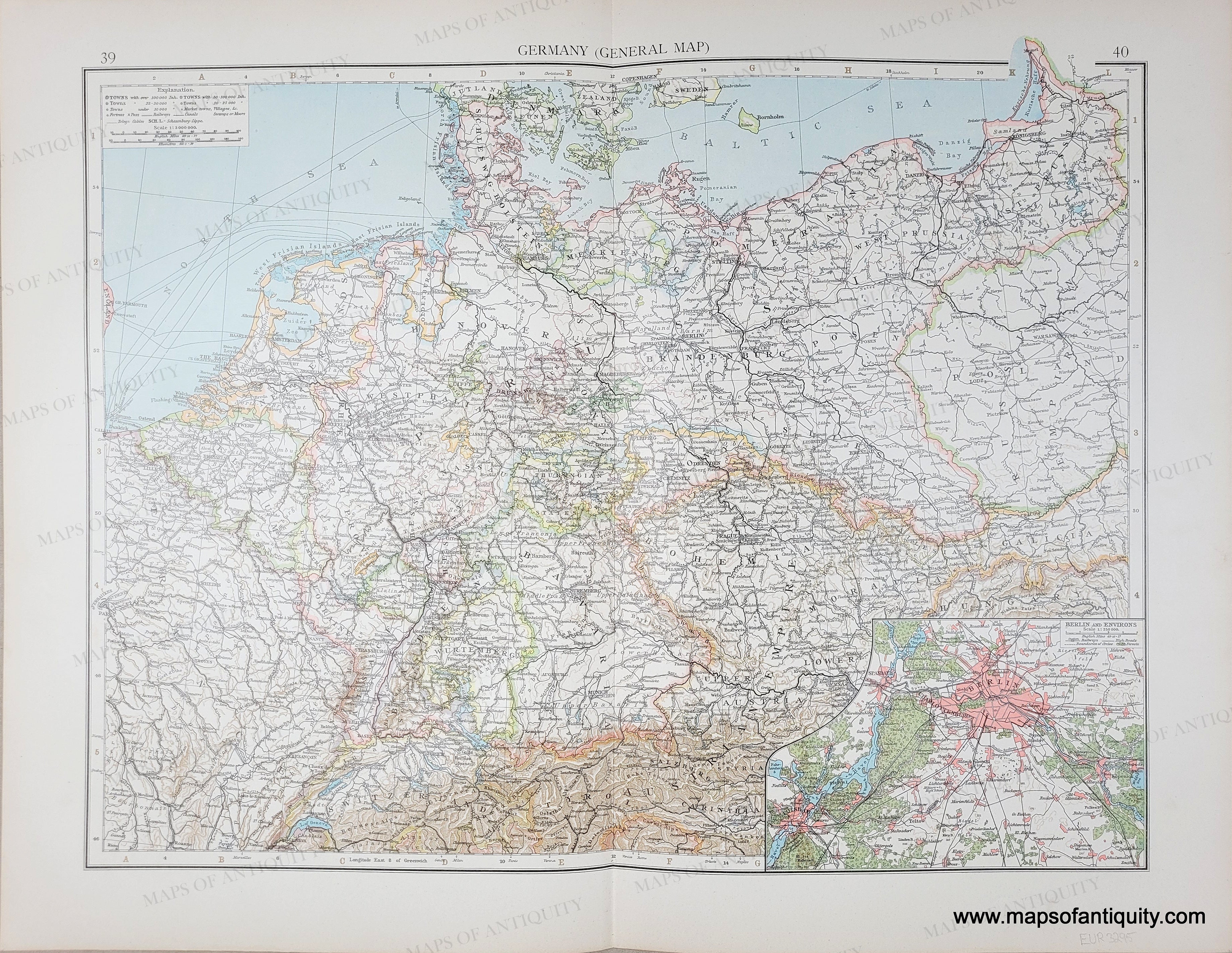 1900 - Germany, (General Map) - Genuine Antique Map – Maps of Antiquity