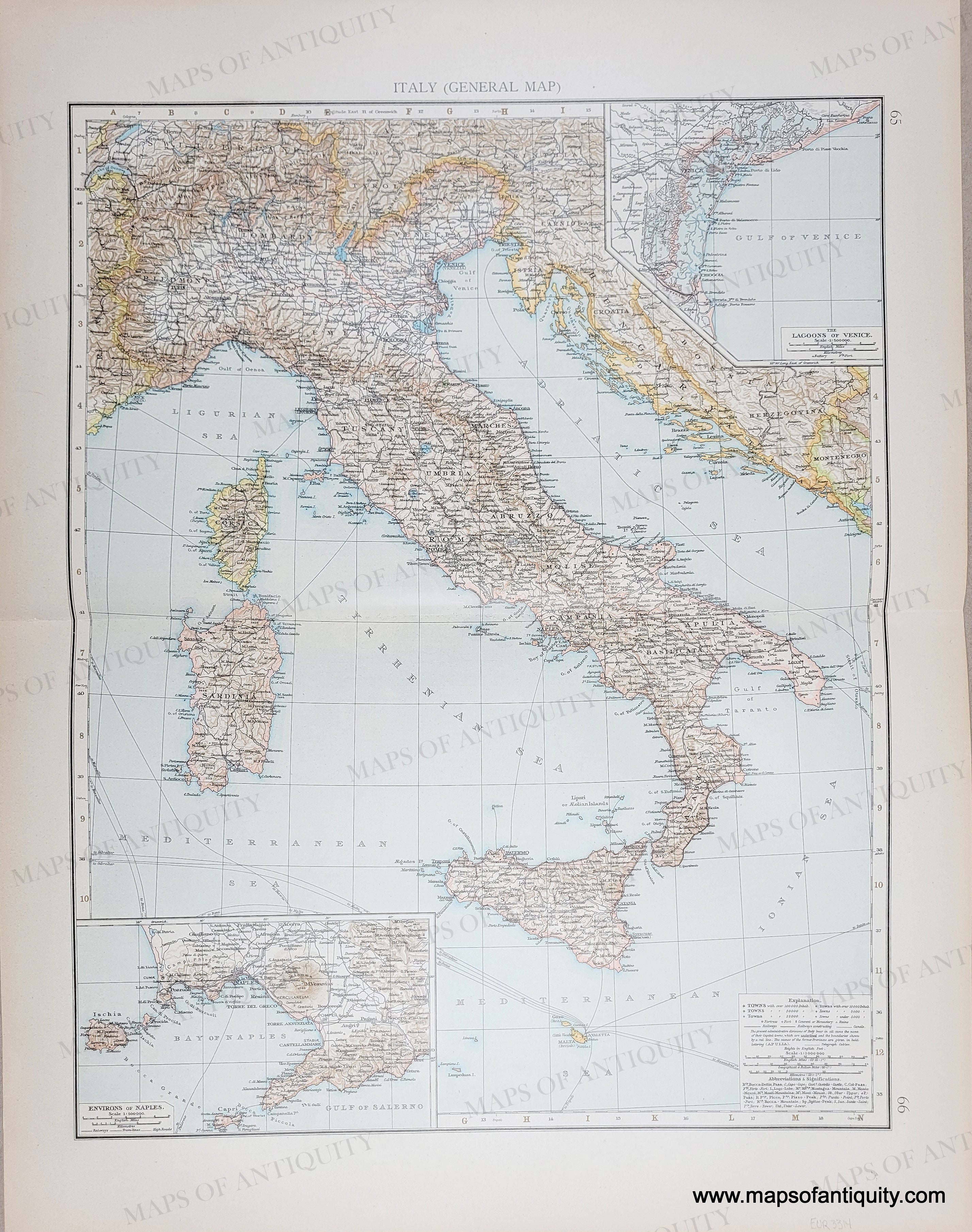 1900 - Italy (General Map) - Genuine Antique Map – Maps of Antiquity