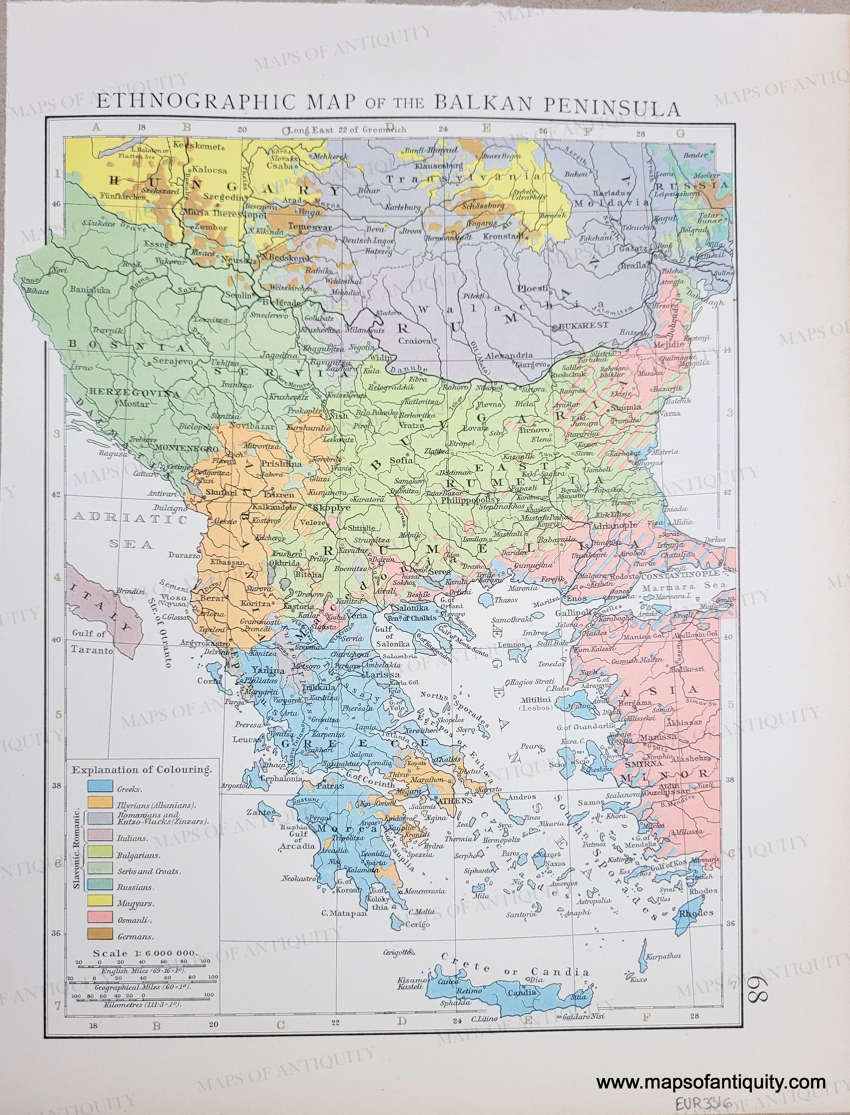 1900 - Ethnographic Map of the Balkan peninsula - Genuine Antique Map ...