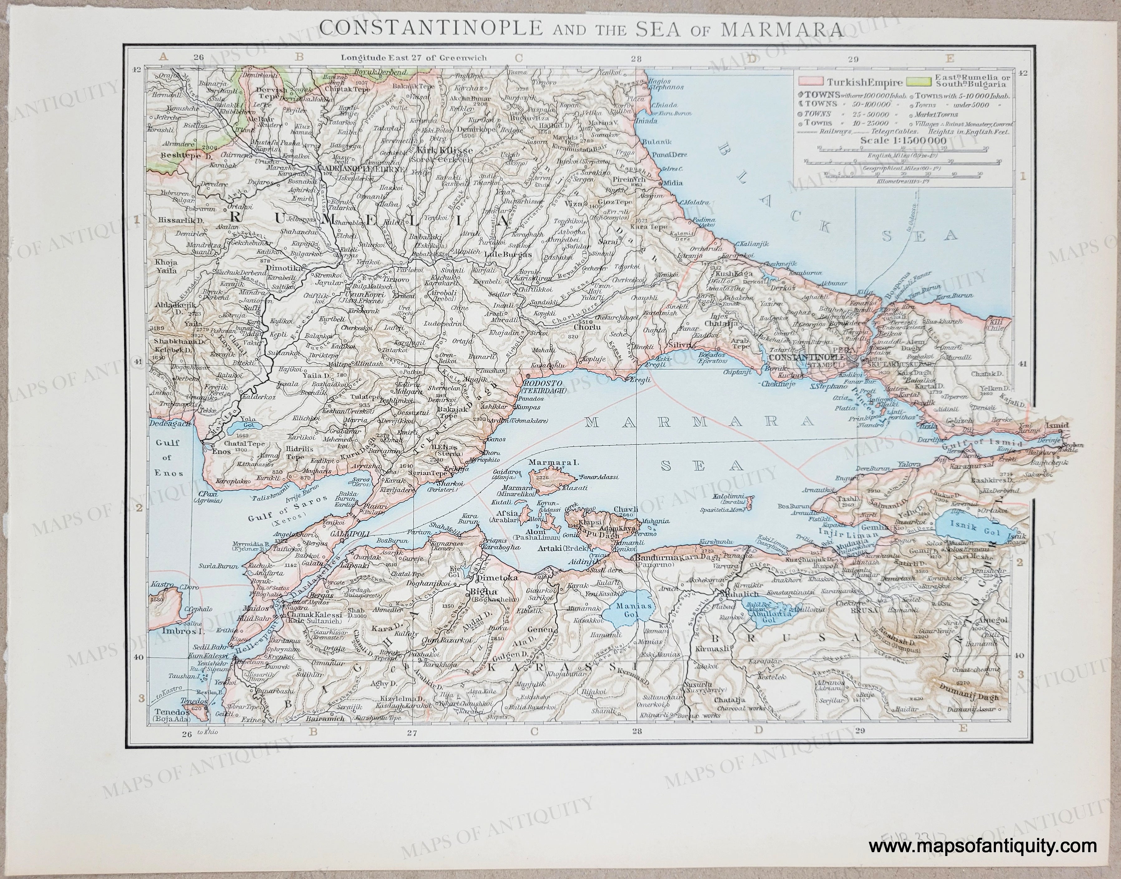 1900 - Constantinople and the Sea of Marmara - Genuine Antique Map ...