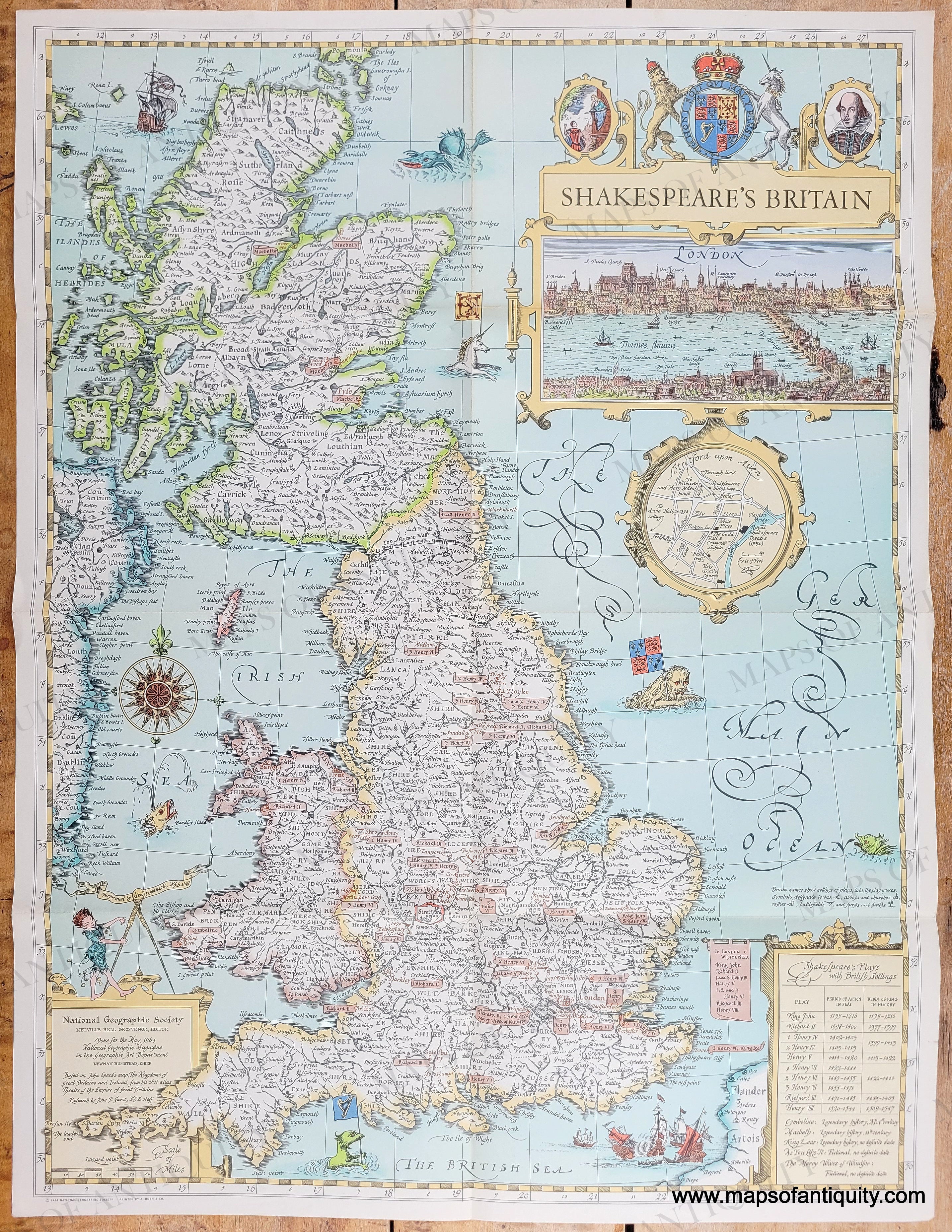 1964 - Shakespeare's Britain - Genuine Map – Maps of Antiquity