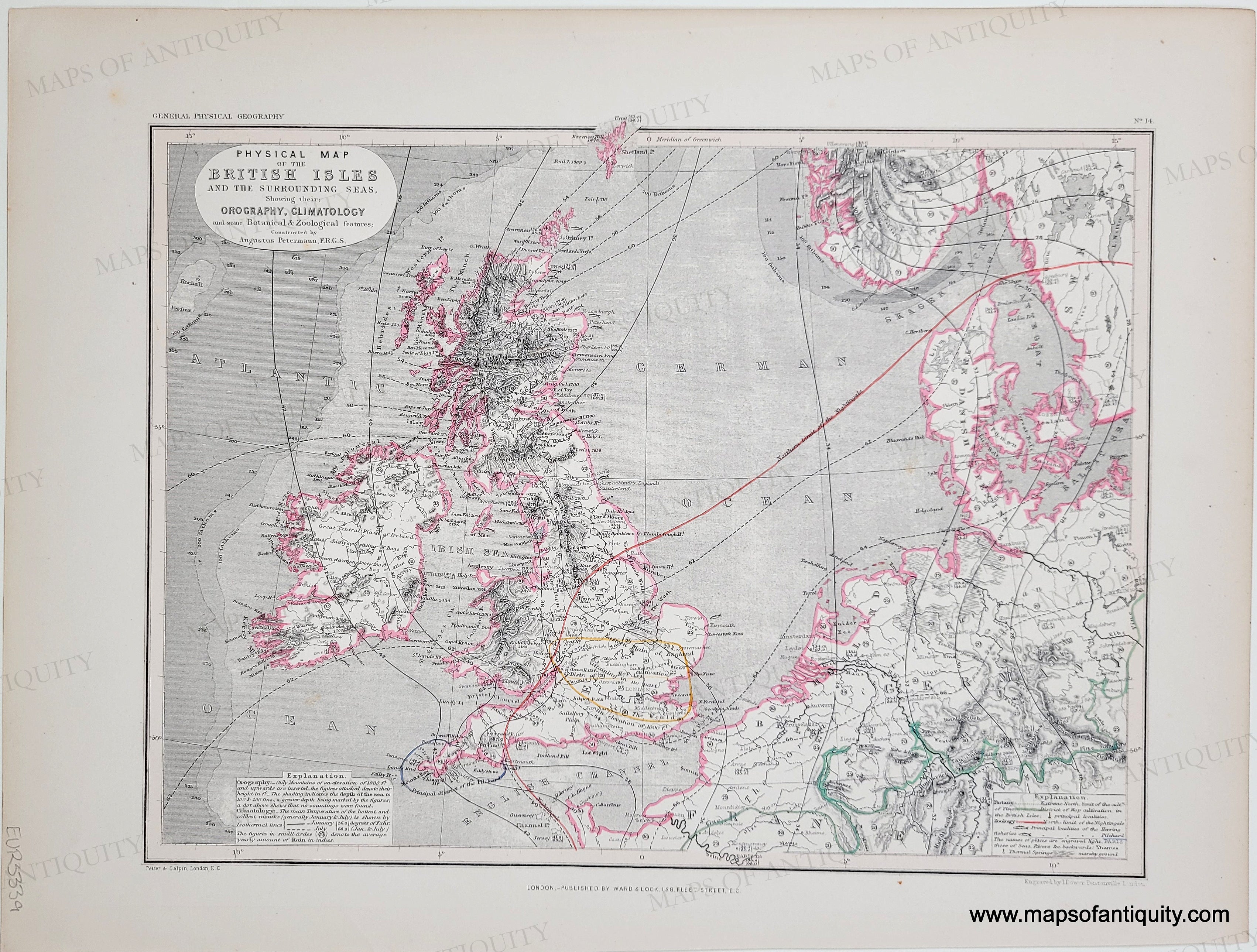 c.1850 - Physical Map of the British Isles and the Surrounding Seas, S ...