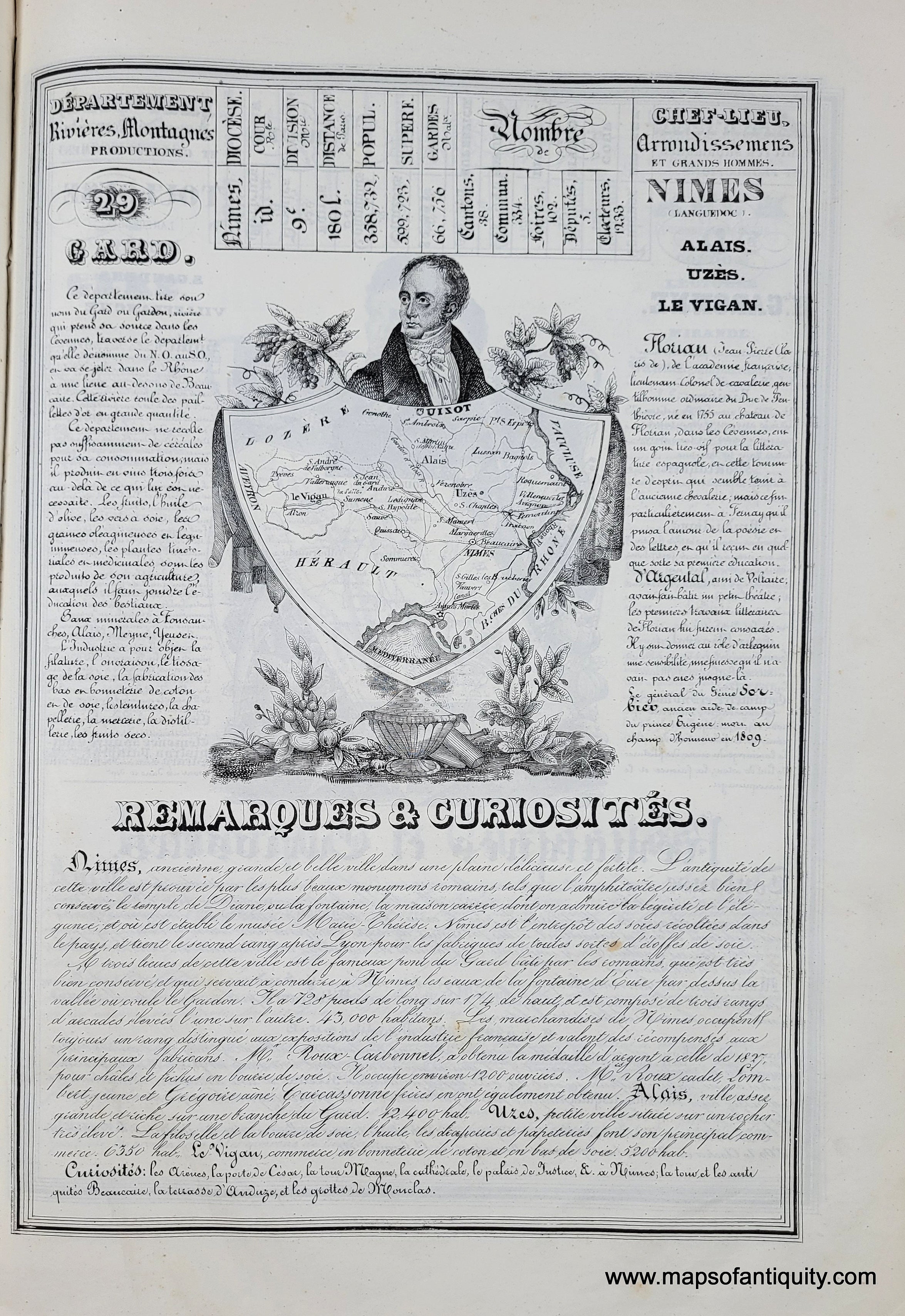 1842 - 29. Gard / 30. Haute Garonne (France) - Genuine Antique Map ...