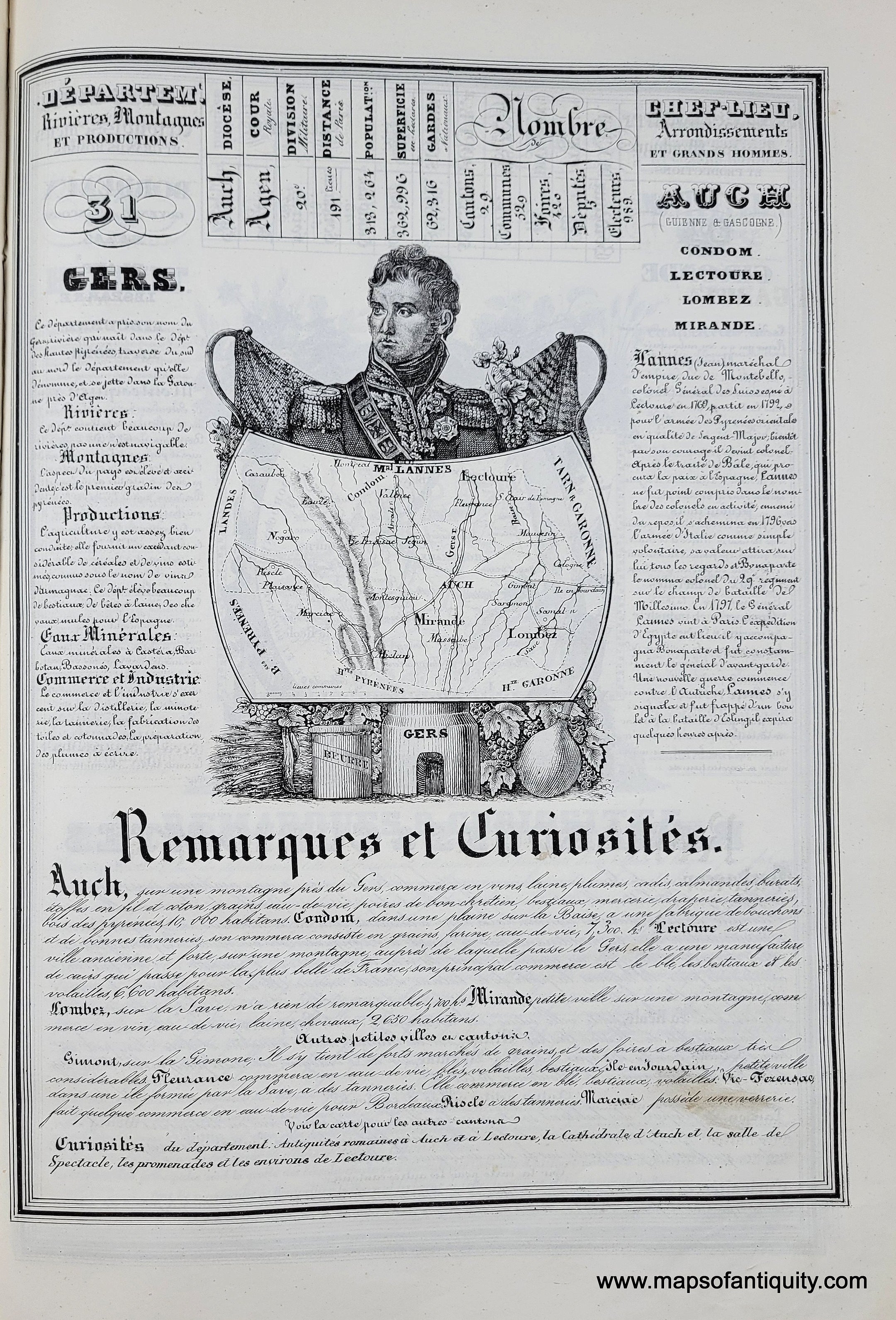 1842 - 31. Gers / 32. Gironde (France) - Genuine Antique Map – Maps of ...
